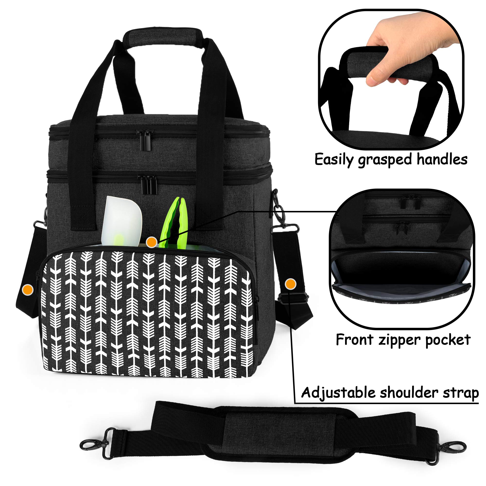 Yarwo Carrying Bag Compatible with Instant Pot 6 Quart, Pressure Cooker Travel Tote Bag with Pockets for Kitchen Accessories, Black with Arrow (PATENTED DESIGN)
