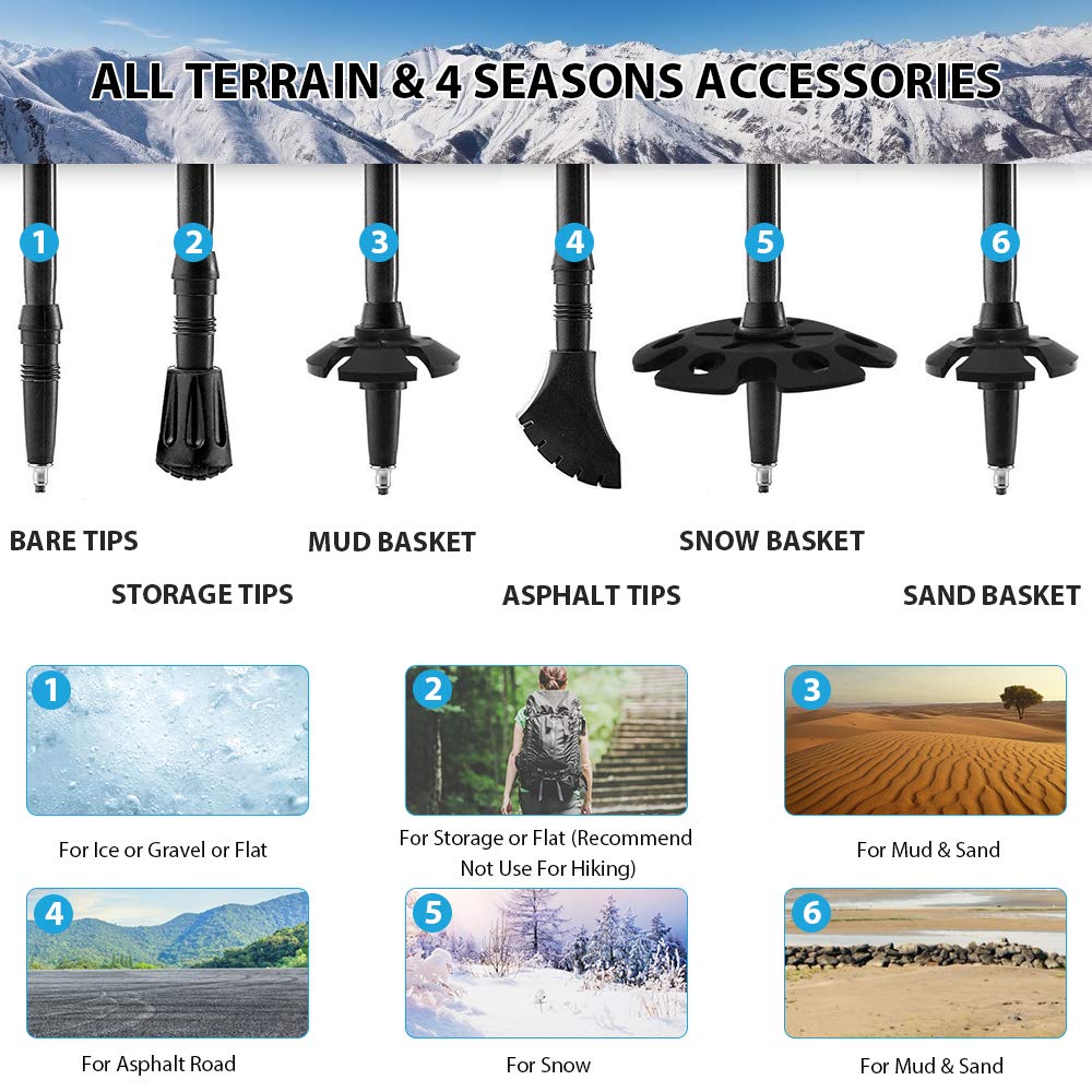 Winkeyes Folding Hiking Poles - 2pc Pack Collapsible Trekking Poles Lightweight & Antishock Aluminum 7075 Walking Stick with Adjustable Quick Flip-Lock for Men, Women, Black