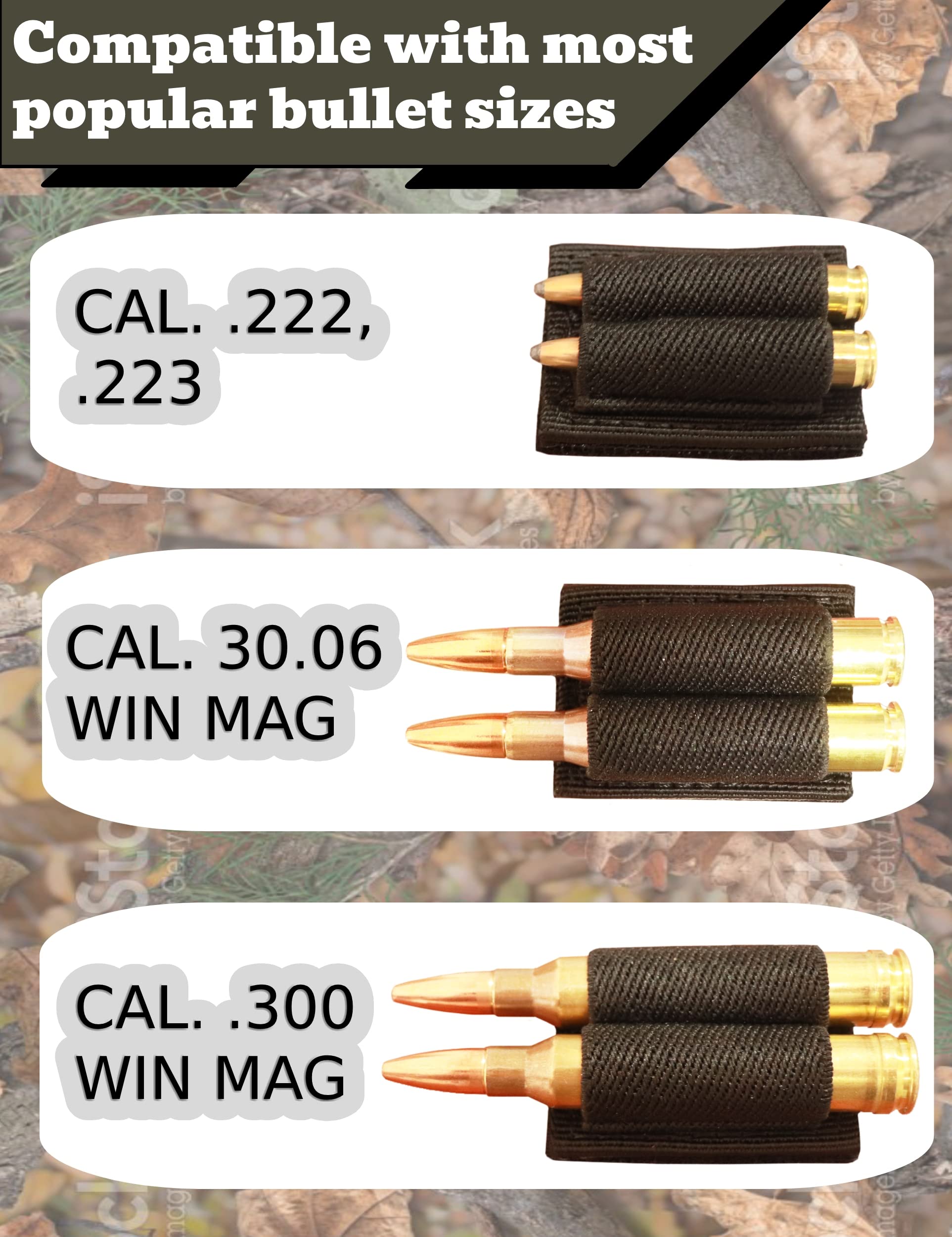 Underalert 2 Round Bullet Holder for Rifle with Velcro and Adhesive Backing Sticker, 223 308 30-06 Ammo Holder for Rifles Side and Buttstock, Two Round Gun Shell Stock Pouch