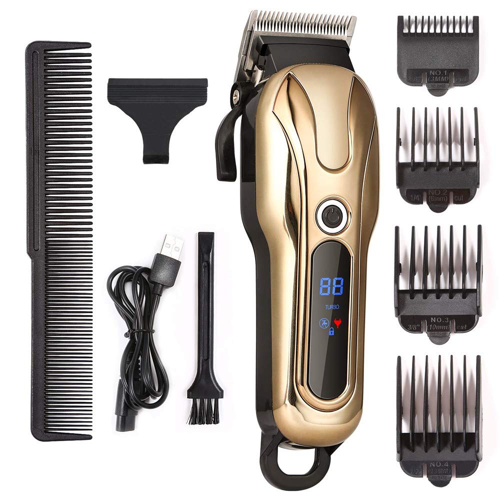 Yitrust Hair Clippers for Men, Professional Cordless Hair Trimme, Rechargeable Beard Trimmer with LCD Display, Home Hair Cut Kit, Cordless Barber Grooming Sets with Guide Combs (Black)