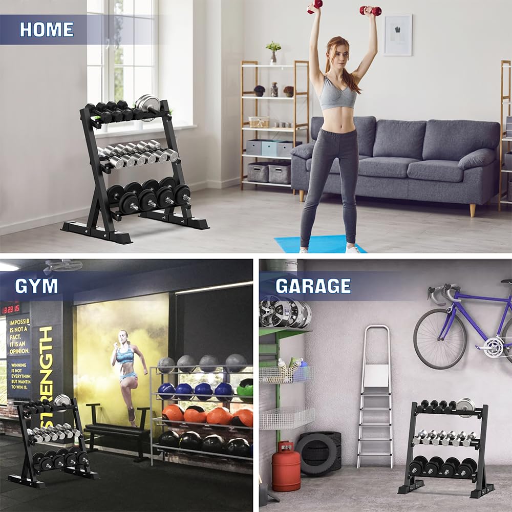 TNINE 1100LBS Dumbbell Rack, 3-Tier Weight Rack for Home Gym, Adjustable Weight Storage Organizer, Heavy Duty Dumbbell Storage Stand Holder (Rack Only)