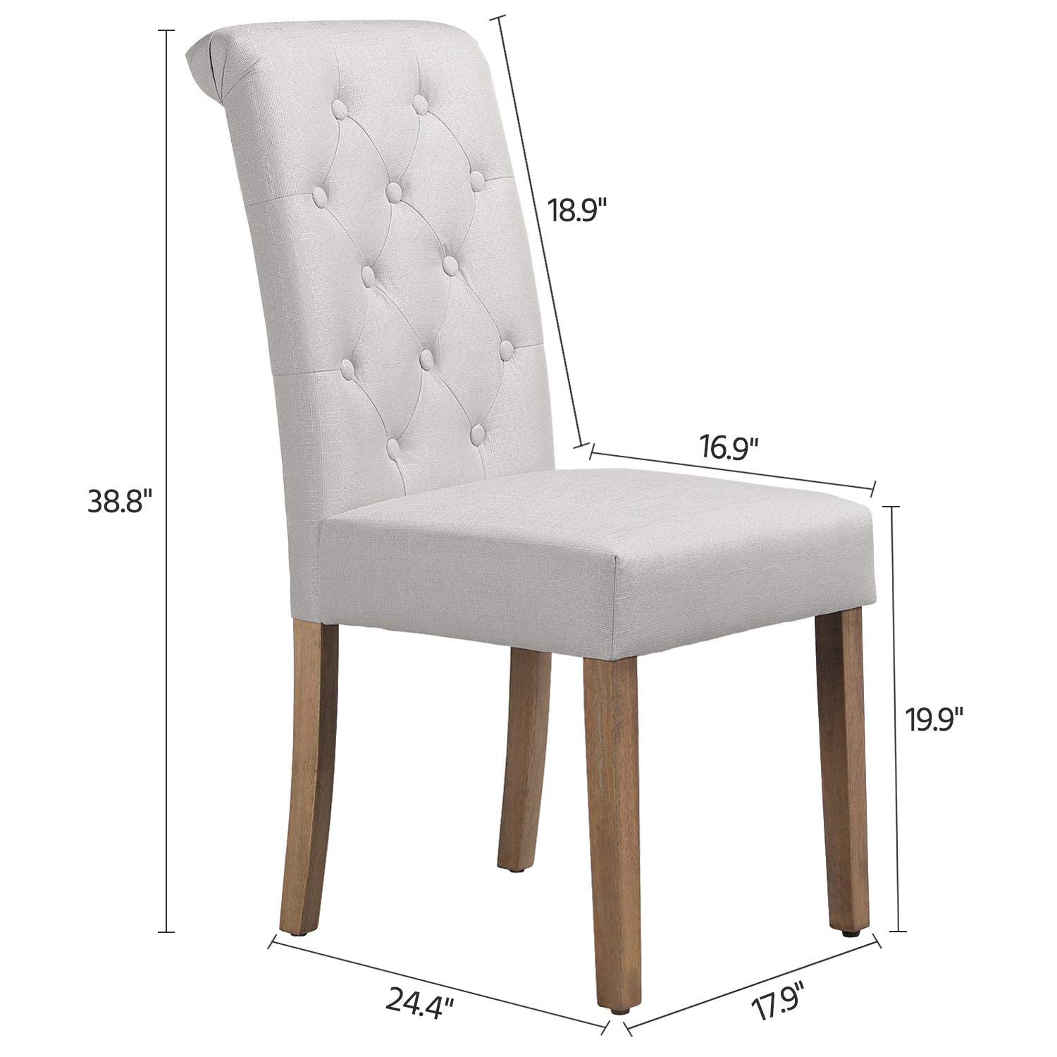 Yaheetech Solid Wood Dining Chairs Button Tufted Parsons Diner Chair Upholstered Fabric Dining Room Chairs Kitchen Chairs Set of 6, Beige