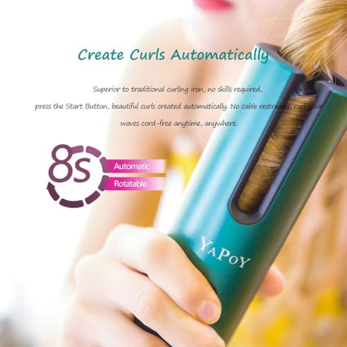 YAPOY Hair Curler Cordless Automatic Curling Tongs with Rechargeable Battery Heat Isolating Chamber LCD Display 5 Kinds of Temperature Control & Timer Settings