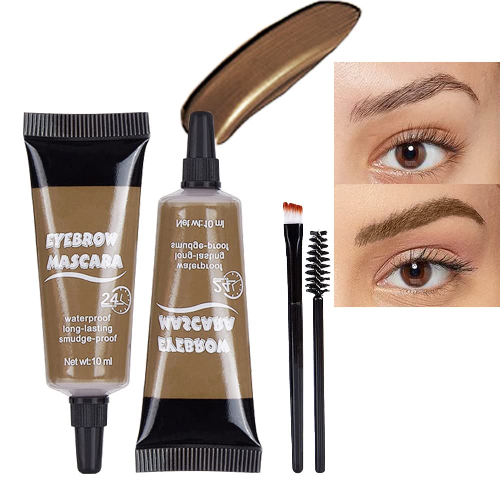 Tinted Thickening Eyebrow Mascara with Two Eyebrow Brushes,Brow Fast Sculpt,Waterproof,Transfer-proof,Eyebrow Tinting Kit- Cruelty Free - Light Medium Brown (2 Pack) (01 Brown)