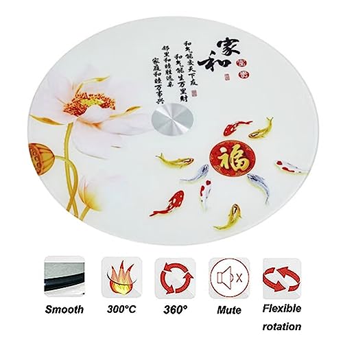 VERDDE 30/36in Tempered Glass Lazy Susan Turntable With Chinese Style Elements Tabletop Rotating Serving Tray For Kitchen Dining Table - Heavy Duty & Silent (Size : 80 cm (30 in))