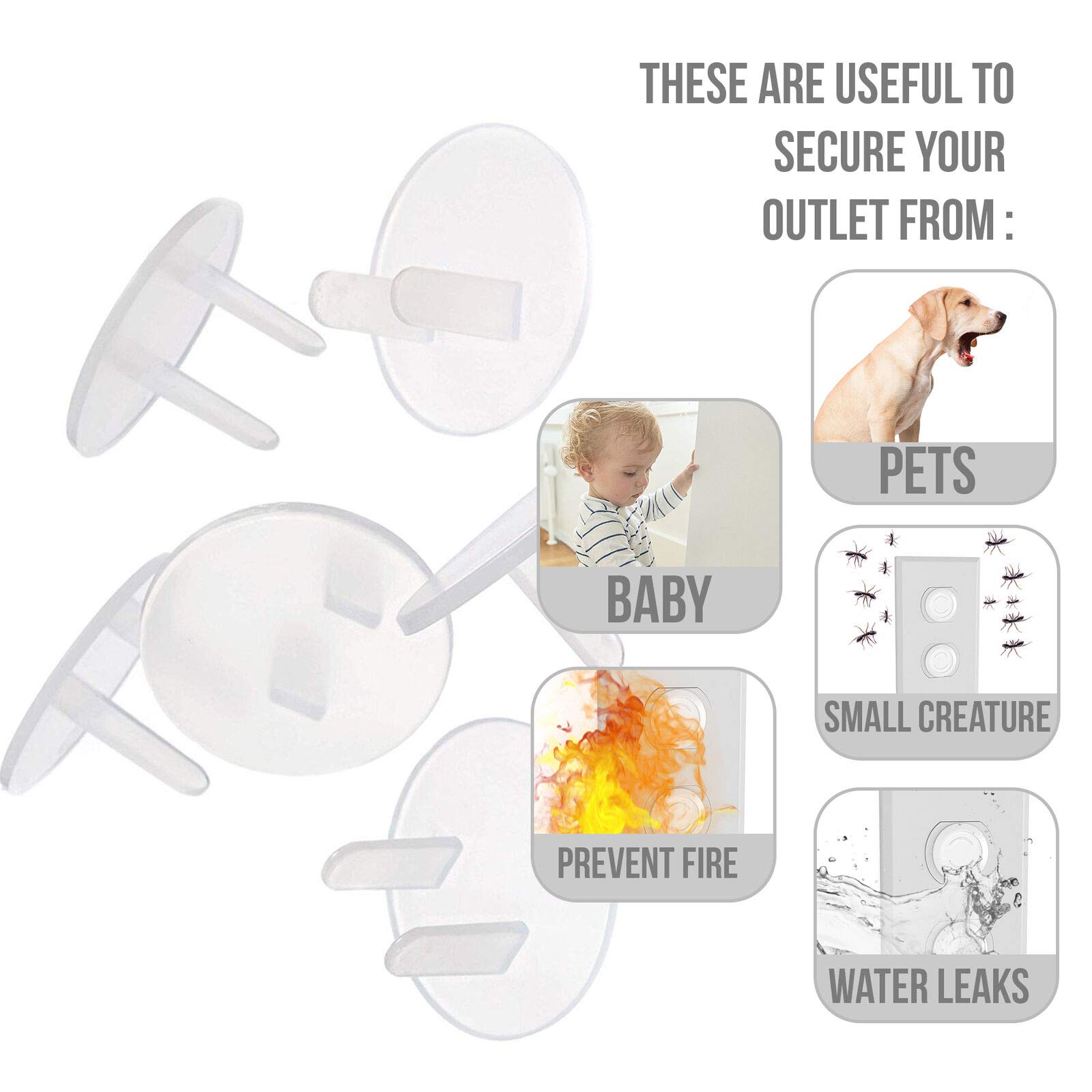 Tiny Patrol Clear Outlet Covers Babyproofing, Electric Plug Protectors, Childproof Socket Covers for Home and Office Protect Toddlers, Babies 15 Count