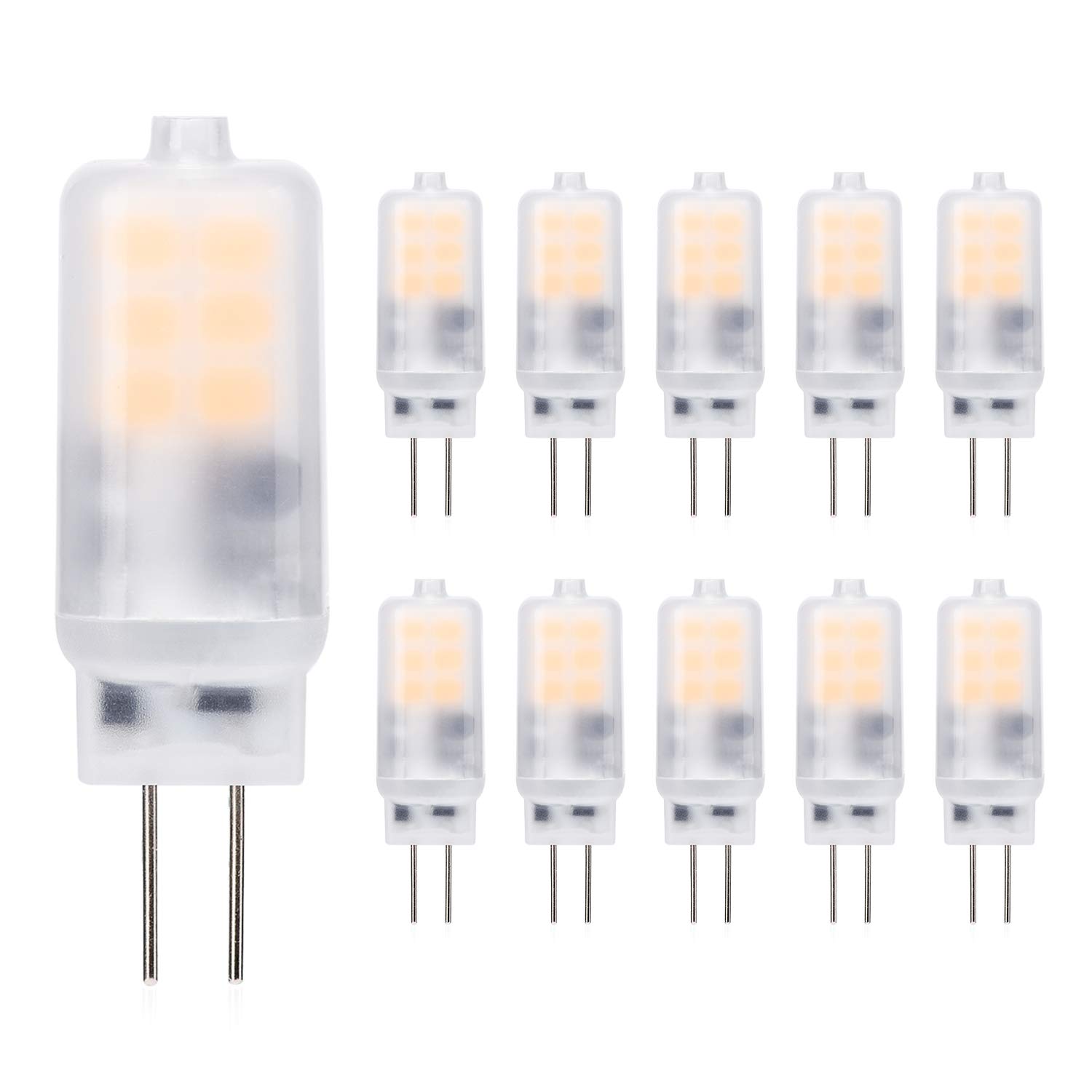 YUIIP G4 LED Light Bulb 2W AC/DC 12V Warm White 2700K G4 Bi-Pin Base Lamp 10W 15W 20W Halogen Bulbs Equivalent for Landscape Chandelier Under Cabinet Lighting, Non-dimmable, No Flicker, Pack of 10