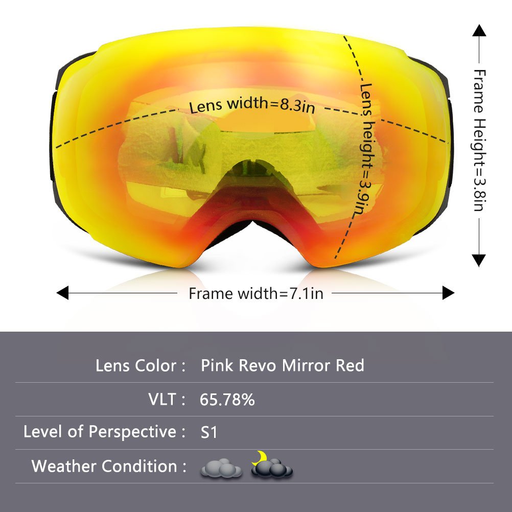 YAKAON OTG Ski Goggles UV Protection Snowboard Goggles Frameless Spherical Anti-Fog Lens for Men Women Youth …