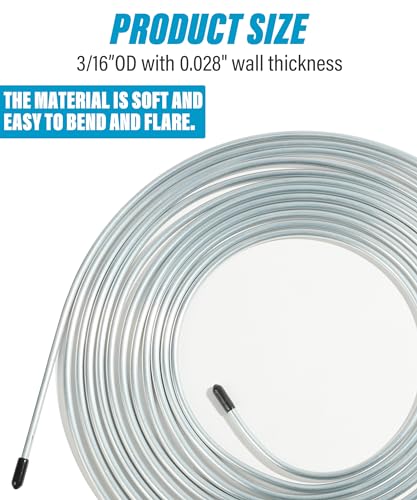 YAKEFLY 25 ft 3/16 Copper Coated Brake Line Kit with 16 Fittings and 4 Unions Brake Line Fittings,Brake Line Double & Single Flaring Tool Kit,Fits for Most Hydraulic Braking Systems (Silver)