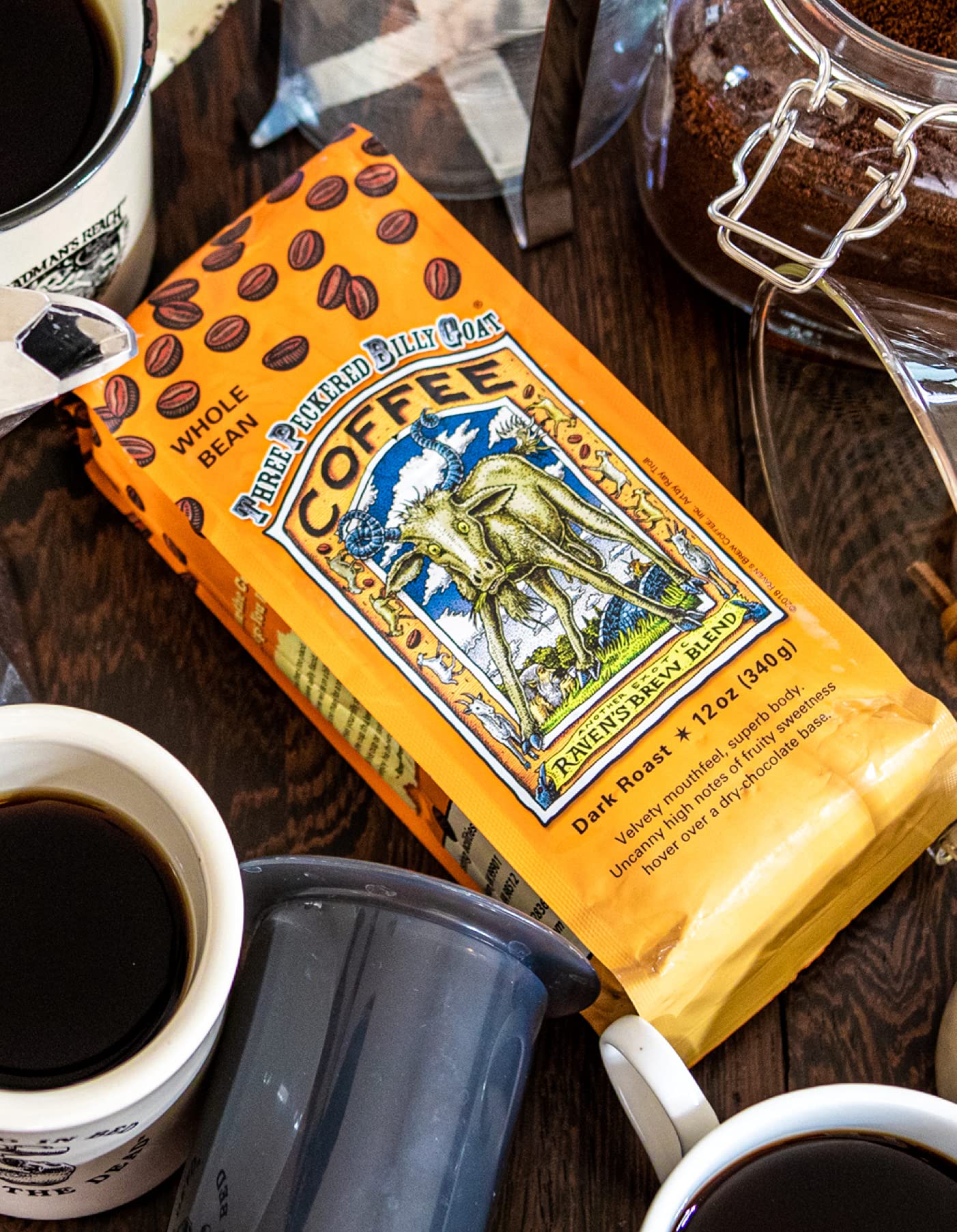 Raven's Brew Coffee High Caffeine Coffee Dark Roast Whole Bean β Three Peckered Billy Goat 2-pack of 12oz