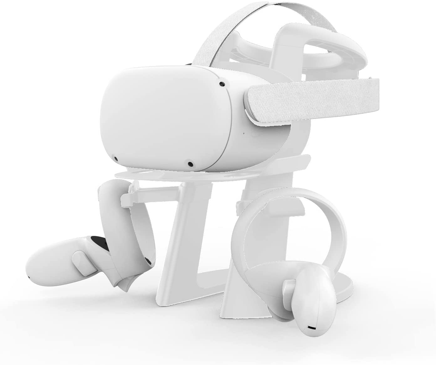 YoHuaMe IDooSo VR Stand, Headset and Controller Holder Display Station for Oculus Quest 2, Quest 1, Rift, Rift S, Valve Index, HP Reverb G2 Headset and Touch Controllers (White)
