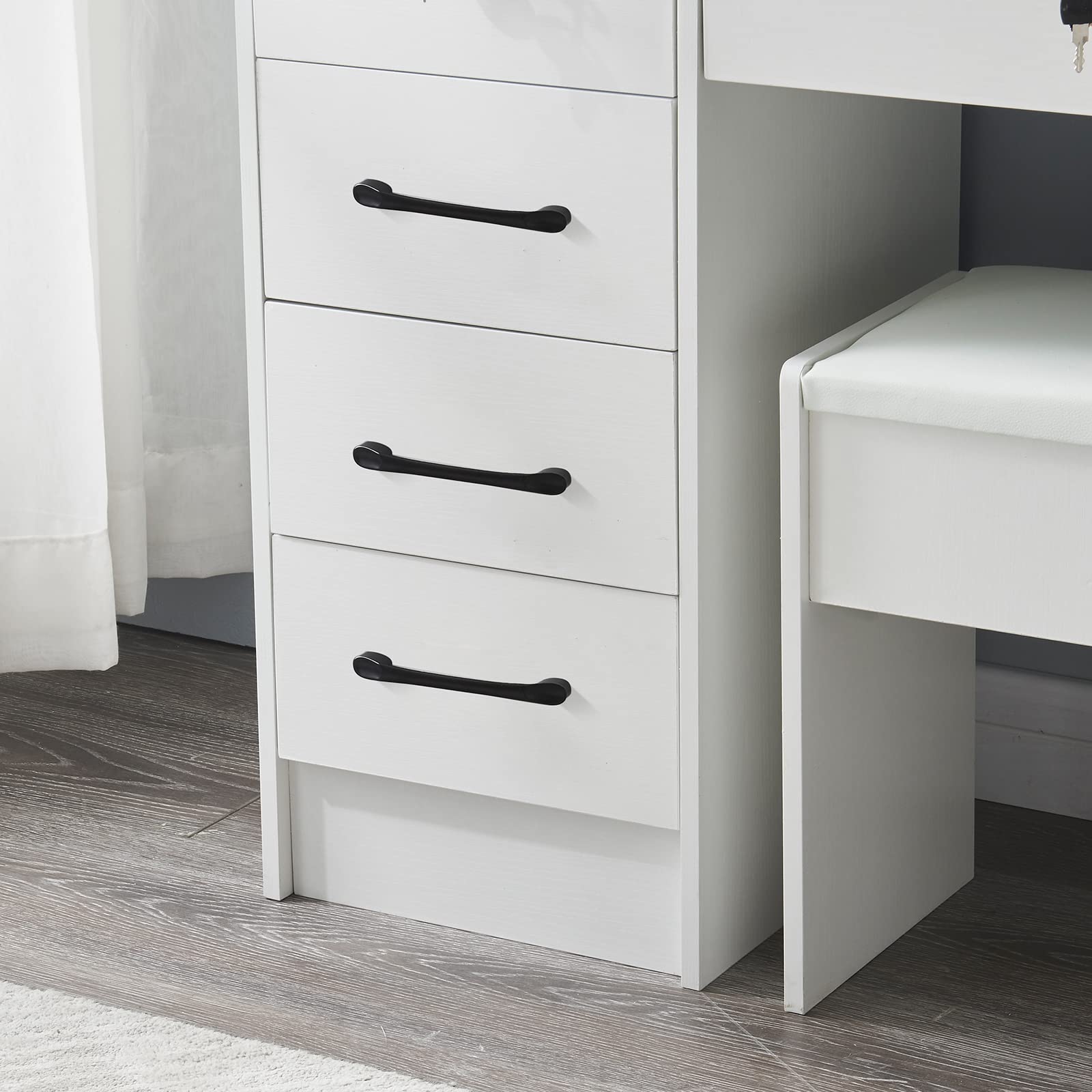 YAMISSI Makeup Vanity with Lights and 6 Drawers, Modern White Vanity Desk with Sliding Mirror and 6 Display Shelves for Girls, Dressing Table Touch Screen for Bedroom