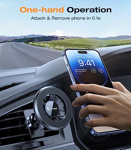 VICSEED for MagSafe Car Mount, Ultra- Strong Magnetic Phone Holder for Car Vent, 360° Hands-Free Magnet Cellphone Car Mount for Socket Grip, Fit for iPhone 15 14 13 12 Pro Max Plus Min