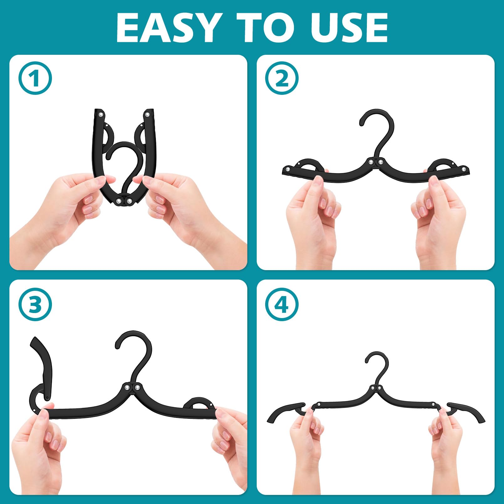 Travel Hangers Portable Foldable Travel Hanger Organizer, Plastic Travel Accessories Essentials Clothes Drying Rack Folding Hangers for Traveling Camping RV Cruises (Black, 30 Pack)