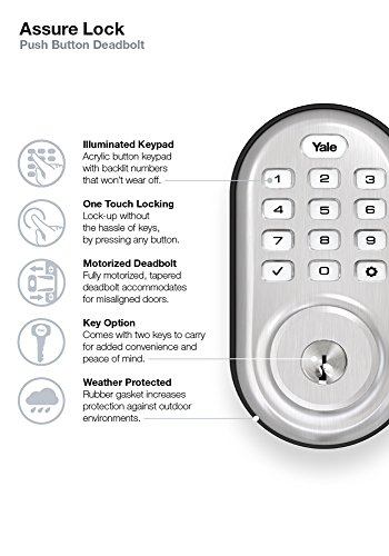 Yale Assure Lock with Z-Wave, Satin Nickel Smart Keypad Deadbolt Lock Works with Ring Alarm, Samsung SmartThings, (Hub Required, Sold Separately), YRD216-ZW2-619