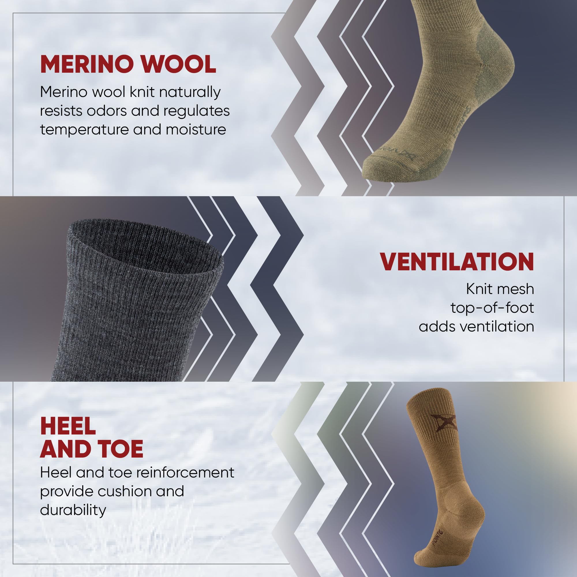 Vertx VaporCore Mens Crew Socks 10", Tactical Athletic Moisture Wicking Merino Wool Socks, for Hiking Sport Hunting EDC Gear, Quick Drying with Odor Control, Smoke Grey, Large