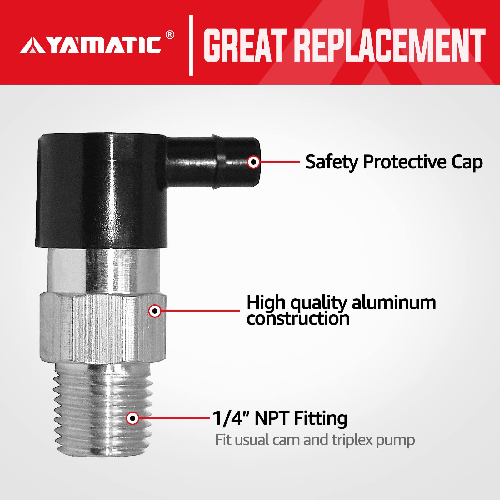 YAMATIC Heavy Duty Thermal Release Valve for Pressure Washer Pumps Replacement Fit All Axial Cam Pumps, 1/4 Inch NPT, Solid Brass, 2-Pack