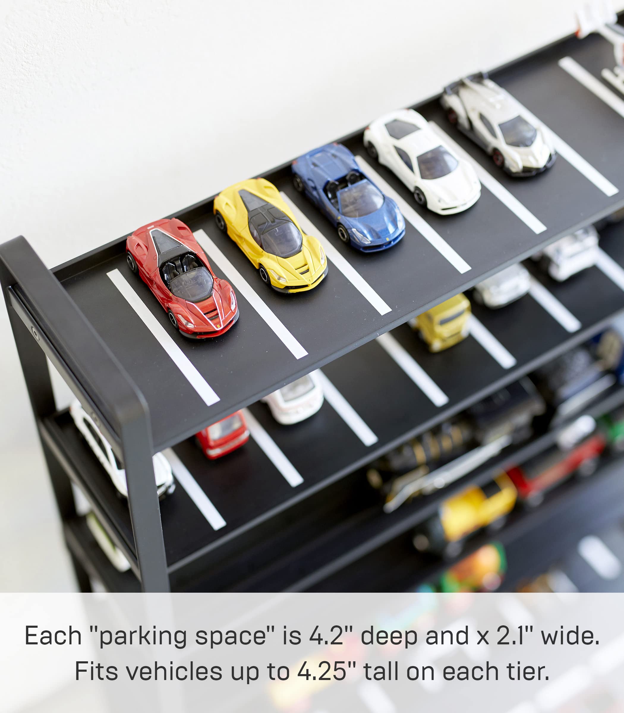 YAMAZAKI Parking Garage Home Train Hotwheels Model Car Display | Kids Steel | Toy Storage, One Size, Black