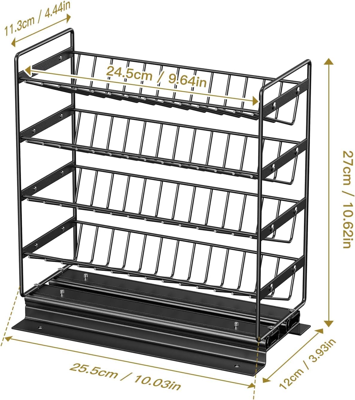 Vetacsion 4 Tier Pull Out Spice Rack Organizer for Cabinet 10 inch Wide, Detachable Double Facing, Metal