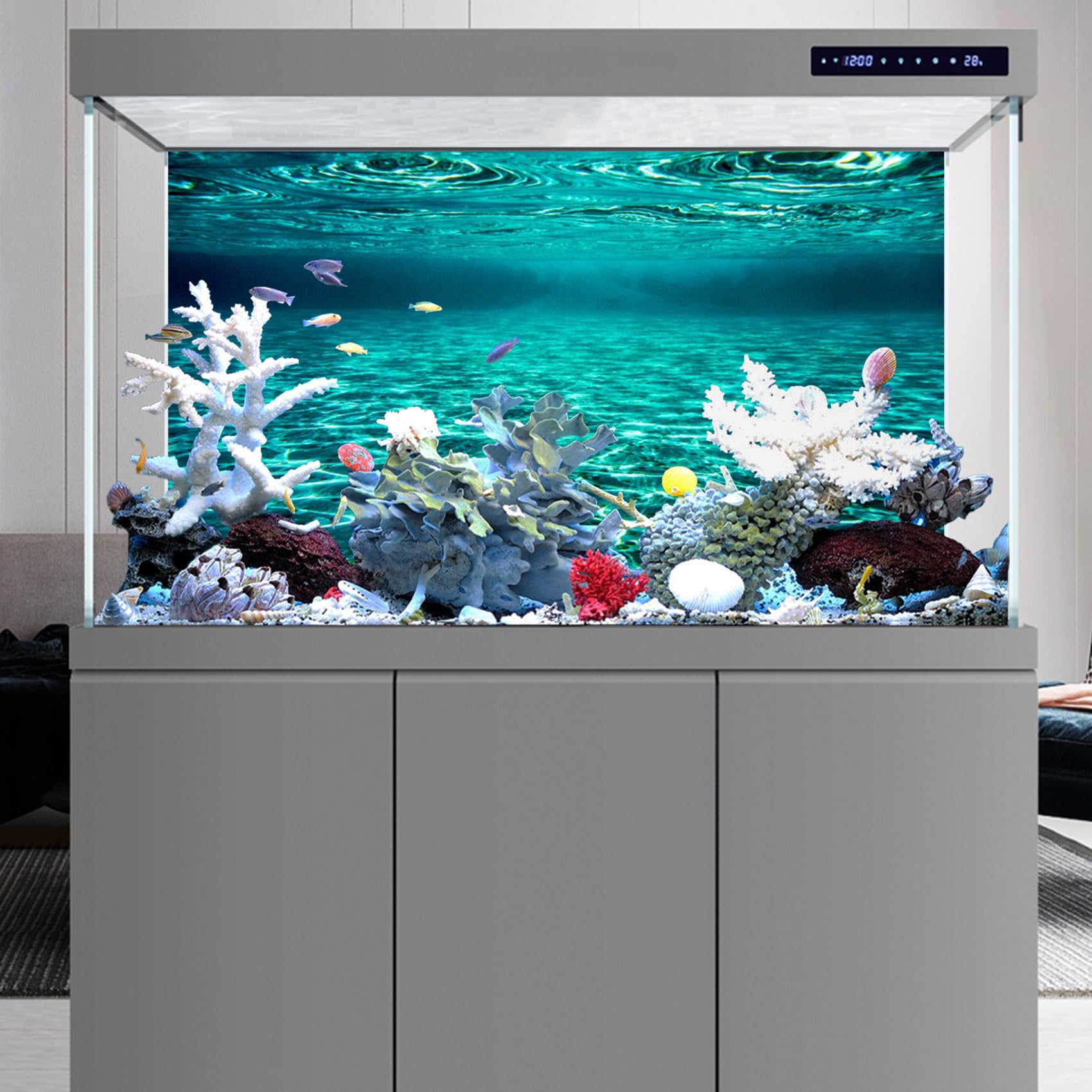 YongFoto 72x18 Inches Polyester Aquarium Background Turquoise Clear Water Ripple Terrarium Background Glass Fish Tank Background Pet Underwater Habitat Decor