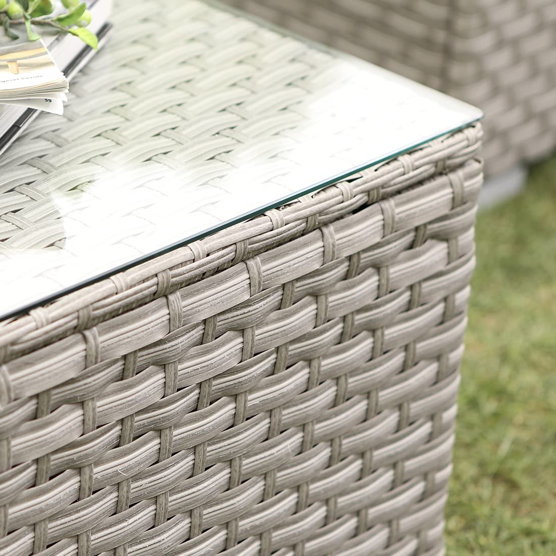 SUNBURY 7-Piece Outdoor Sectional Wicker Sofa in Gray Cushions, Gray Wicker Patio Furniture Set w Glasstop Table for Backyard Garden Porch
