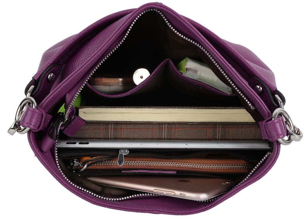 YALUXE Women's Front Pocket Soft Cowhide Leather Small Mini Purse Style Shoulder Bag Purple