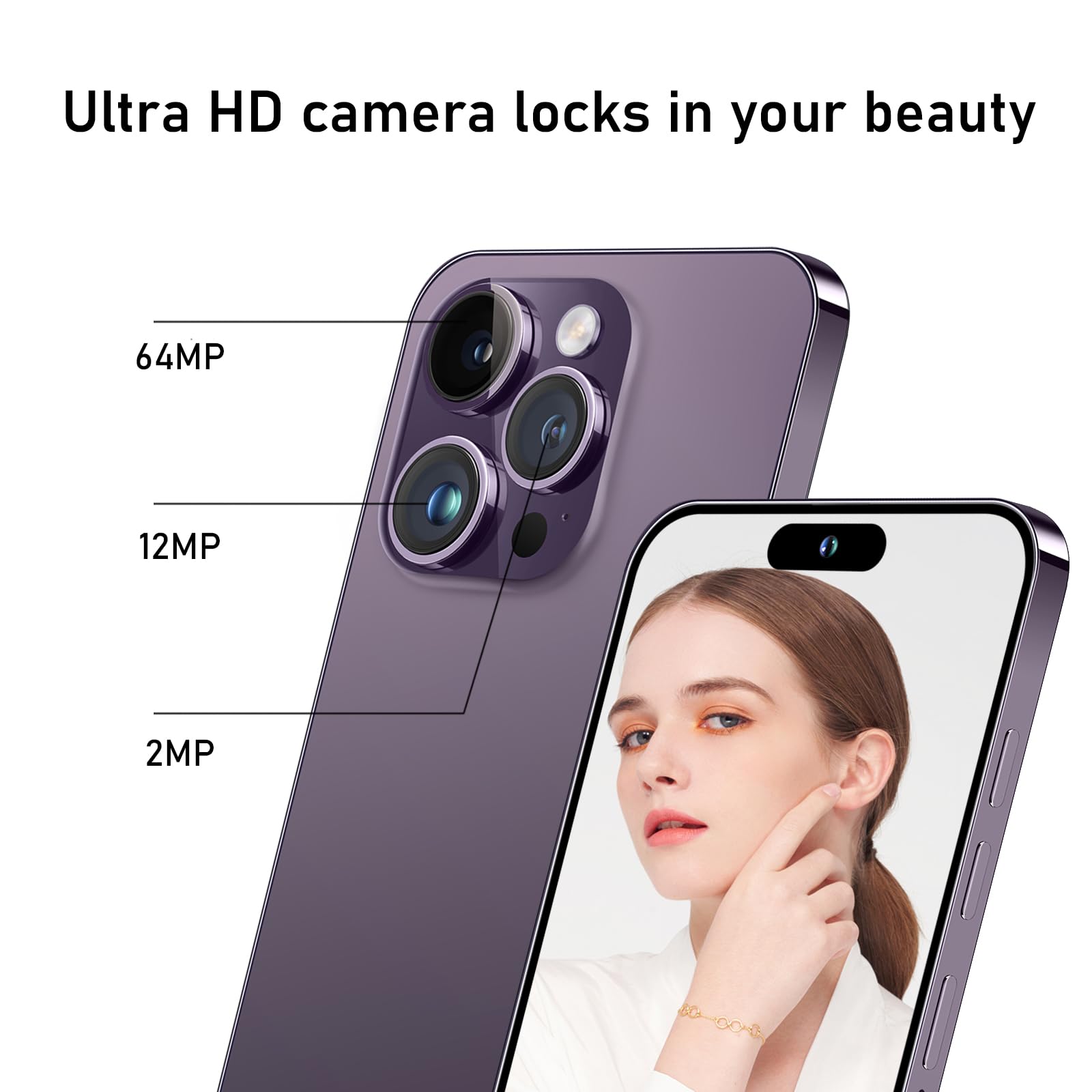WV LeisureMaster A14pro Max Unlocked Phone, 6+256GB Android 13.0 Smartphone, 6.82-inch HD Screen, Dual SIM, Dual Standby, 6000 mAh Battery, 64MP Camera, 2796 * 1290 Resolution 5g Phone（Purple）