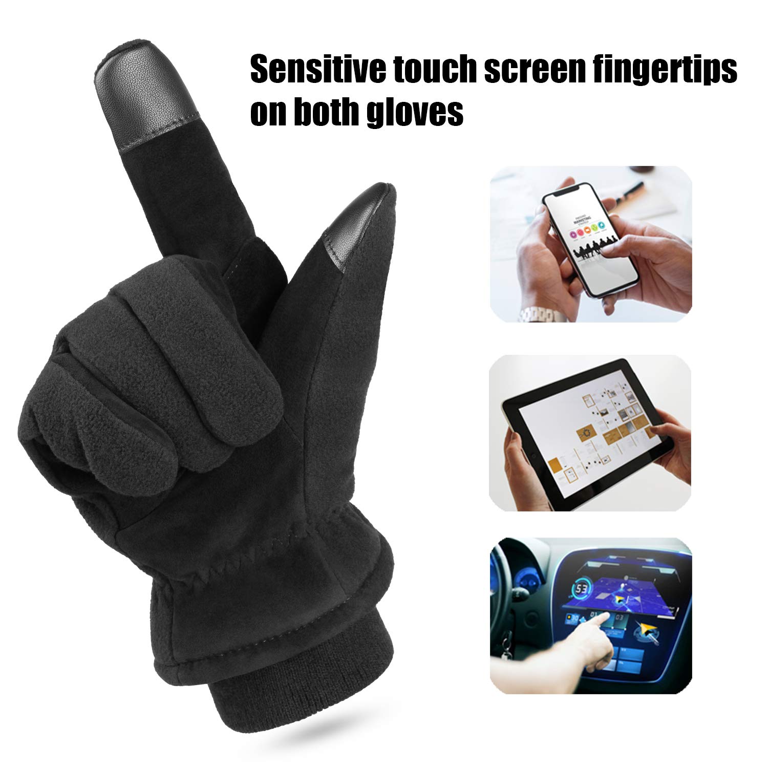 Winter Gloves with Touch Screen Fingers, Warm Gloves with Thermal Lining for Men and Women