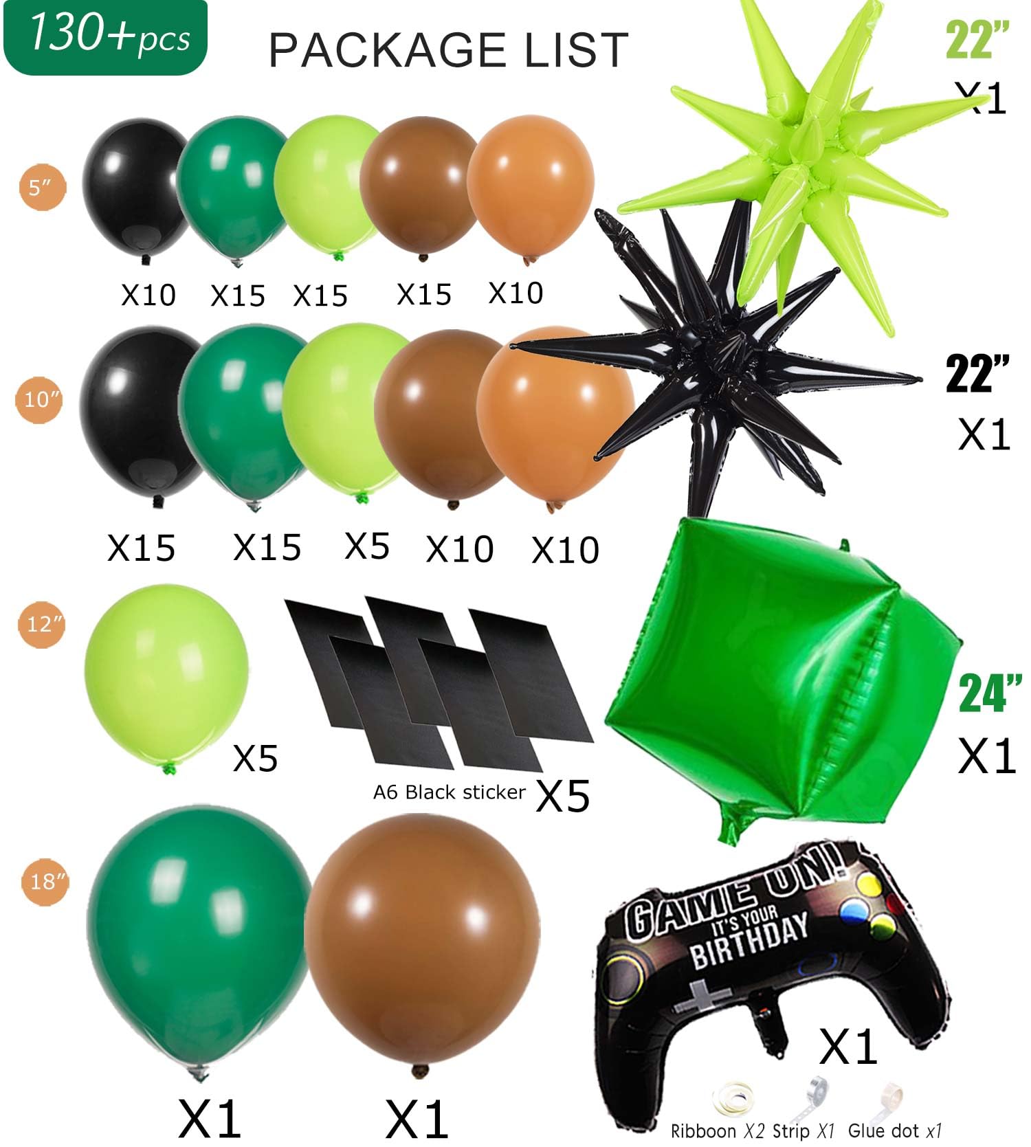Video game Balloon garland kit 135pcs Green and Black brown Controller balloon arch Gamer night Decorations For boy gaming birthday party supplies