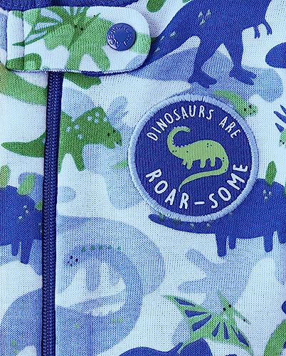The Children's Place Baby Boys' and Toddler Snug Fit 100% Cotton Zip-Front One Piece Footed Pajama, Dino Camo