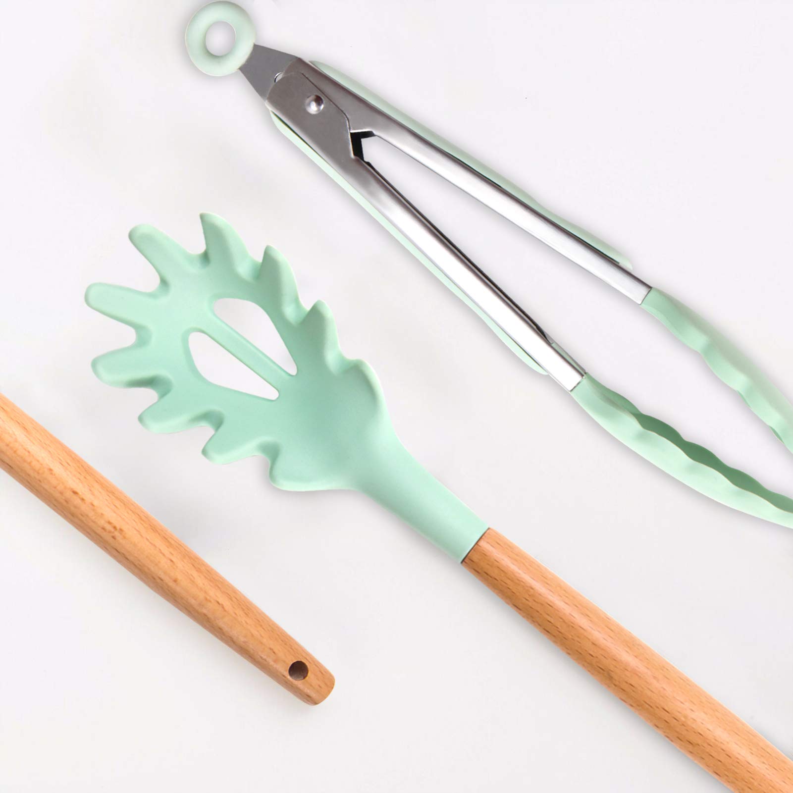 Silicone Pasta Fork, Kitchen Tong, 12.5 Inch Pasta Spoon and 10.6 Inch Spaghetti Pasta Tong Spaghetti Server Set, Best Heat Resistant Serving Kitchen Baking Cooking Tools 2PC