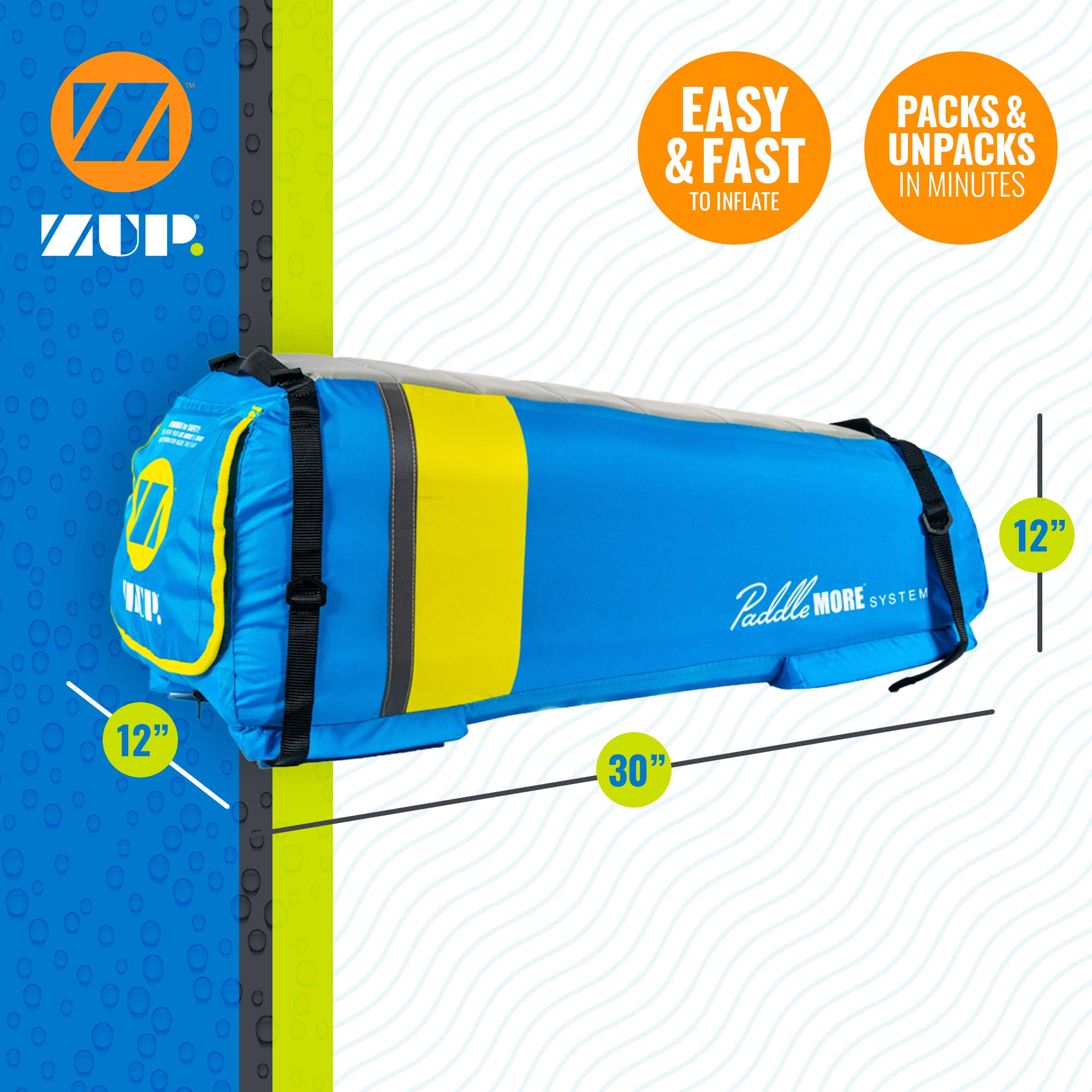 ZUP PaddleMORE Inflatable Stand-Up Paddleboard Seat, 12" x 12" x 30", Blue/Yellow (Paddleboard not Included)