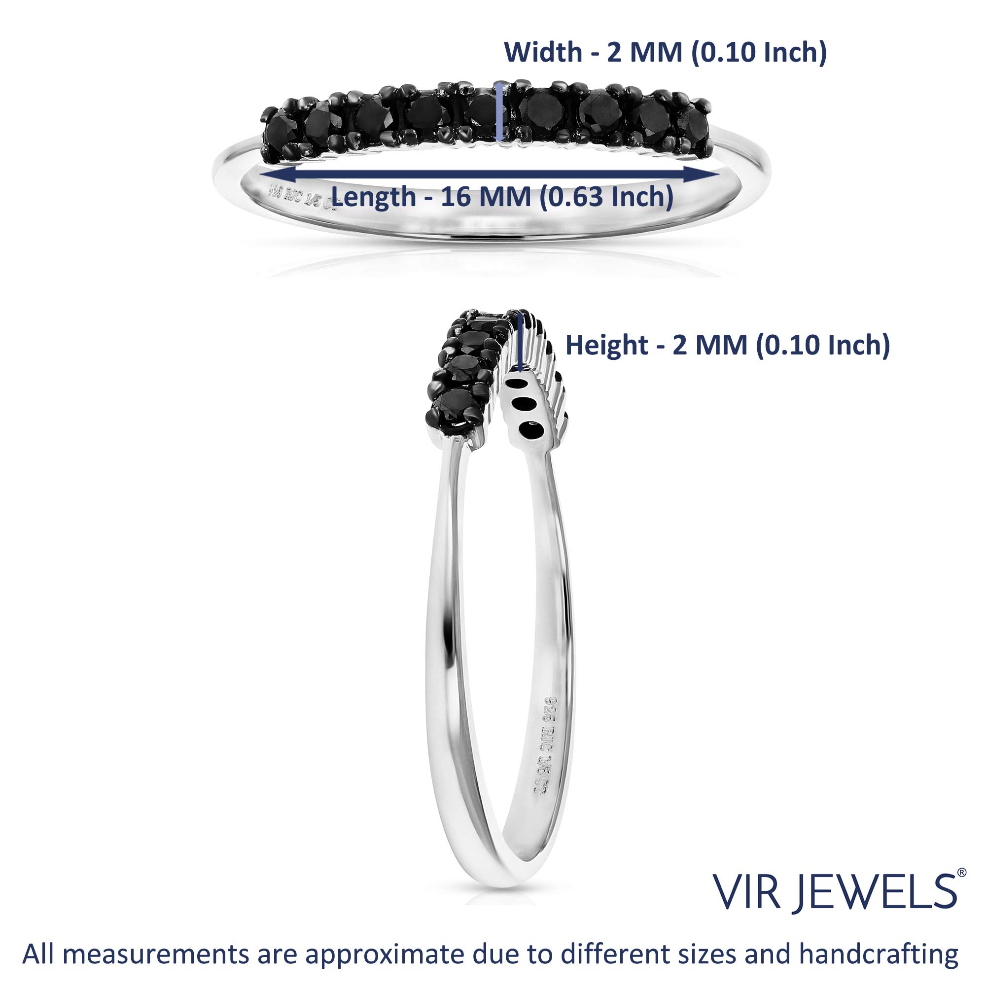 Vir Jewels 1/5 cttw Black Diamond Ring Wedding Band .925 Sterling Silver Bridal 9 Stones Size 7