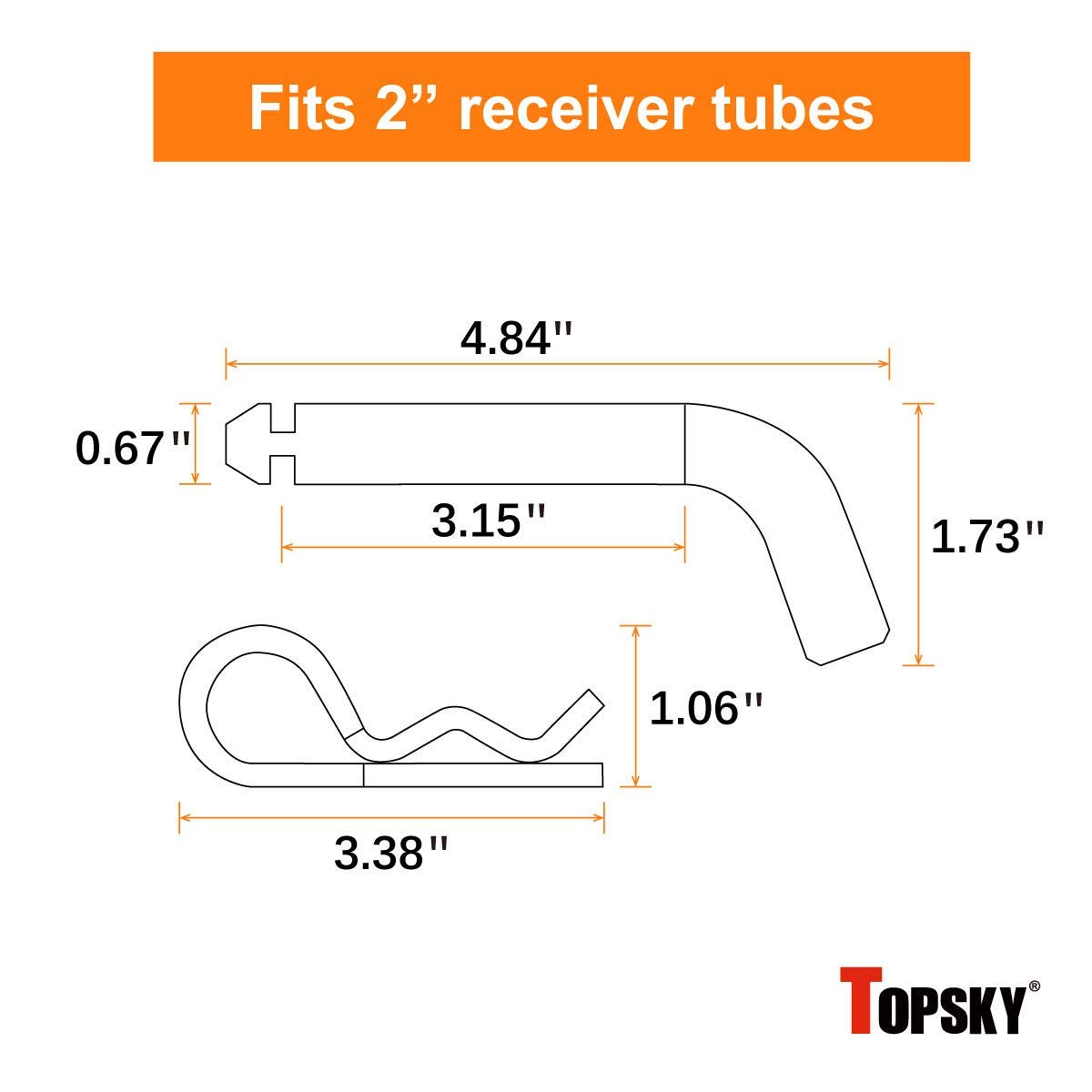TOPSKY TS2101R Trailer Hitch Pin & Clip, 5/8 Inch Pin Diameter, Fits 2 Inch Receiver (Black & Red)