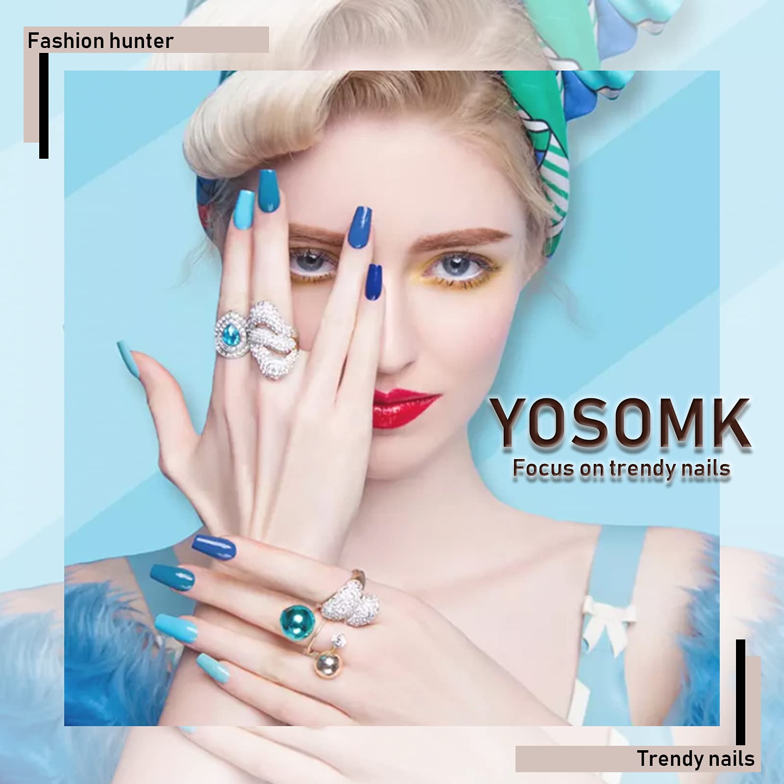 YOSOMK French Tip Press on Nails Long with Designs Black and Gold False Fake Nails Press On Coffin Artificial Nails for Women Stick on Nails With Glue on Static nails