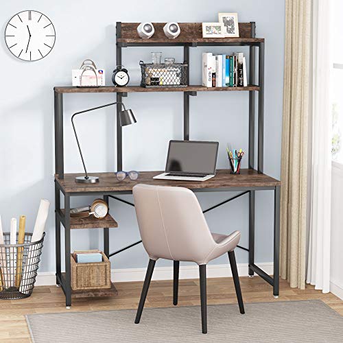 Tribesigns Computer Desk with Shelves and Hutch, 47 Inch Home Office Desk with Storage Bookshelf CPU Stand, PC Laptop Workstation Writing Study Table for Small Space, Space-Saving Desk (Walnut)