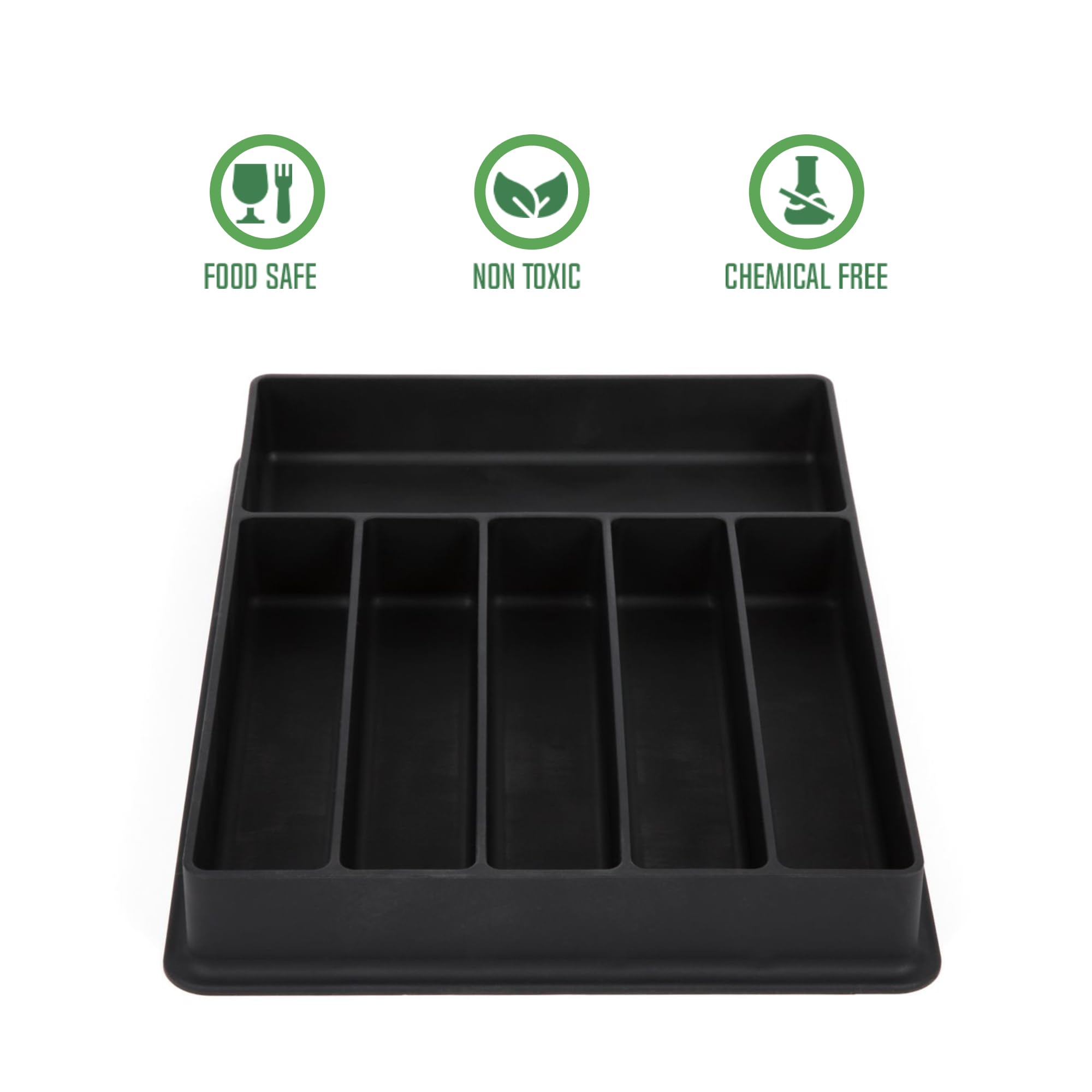 Silicone Rubber Non-Slip, Non-Toxic, Black Silverware and Cutlery Organizer for Kitchen Drawer 12x16