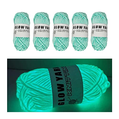 Yarn for Crocheting - 5 Rolls DIY Glow in The Dark Yarn, Glow in The Dark Yarn for Crochet, Glow Yarn for Knitting, Crocheting, Crafts Sewing Beginners - Christmas Decorations (Blue)