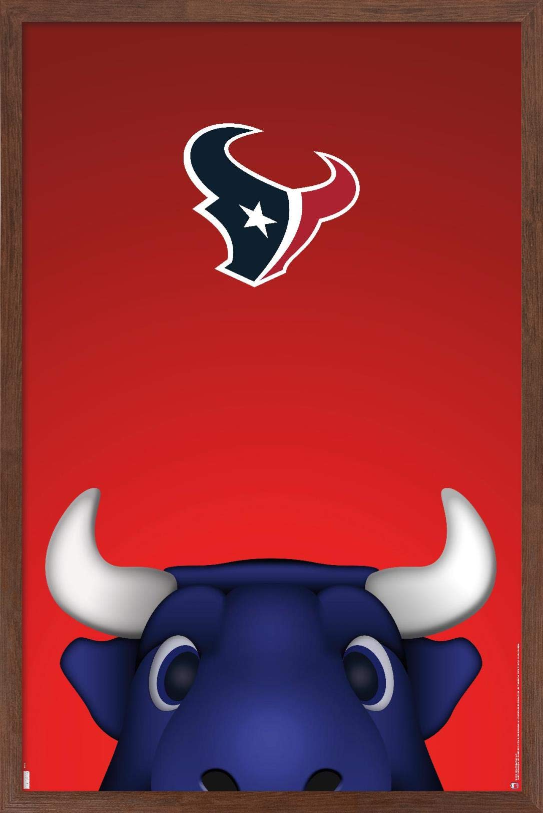 Trends International NFL Houston Texans - S. Preston Mascot Toro 20 Wall Poster, 14.725" x 22.375", Mahogany Framed Version