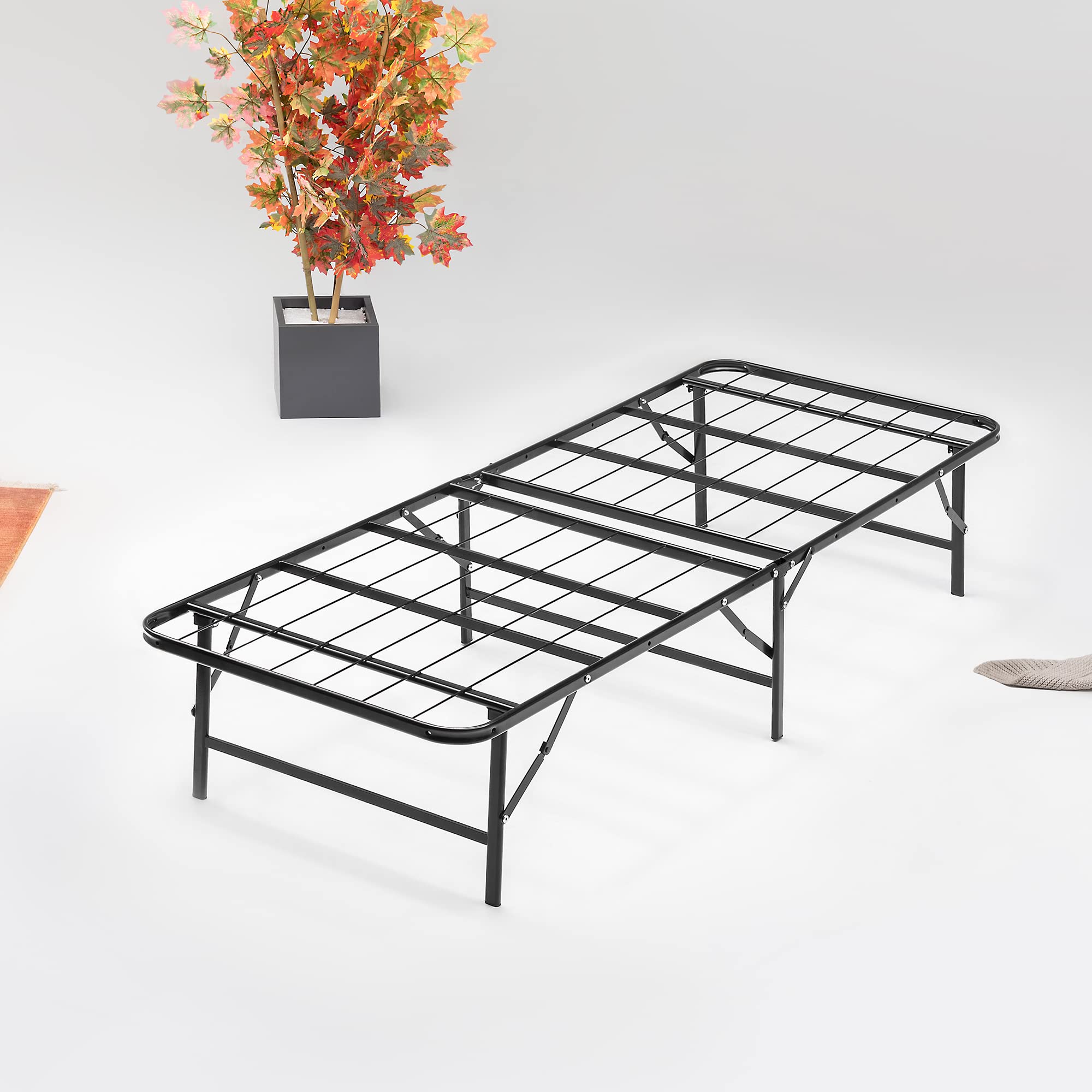 Zutan, 14-Inch Foldable Metal Platform Bed Frame with Tool Free Setup, Sturdy Steel, No Box Spring Needed, King, Black.