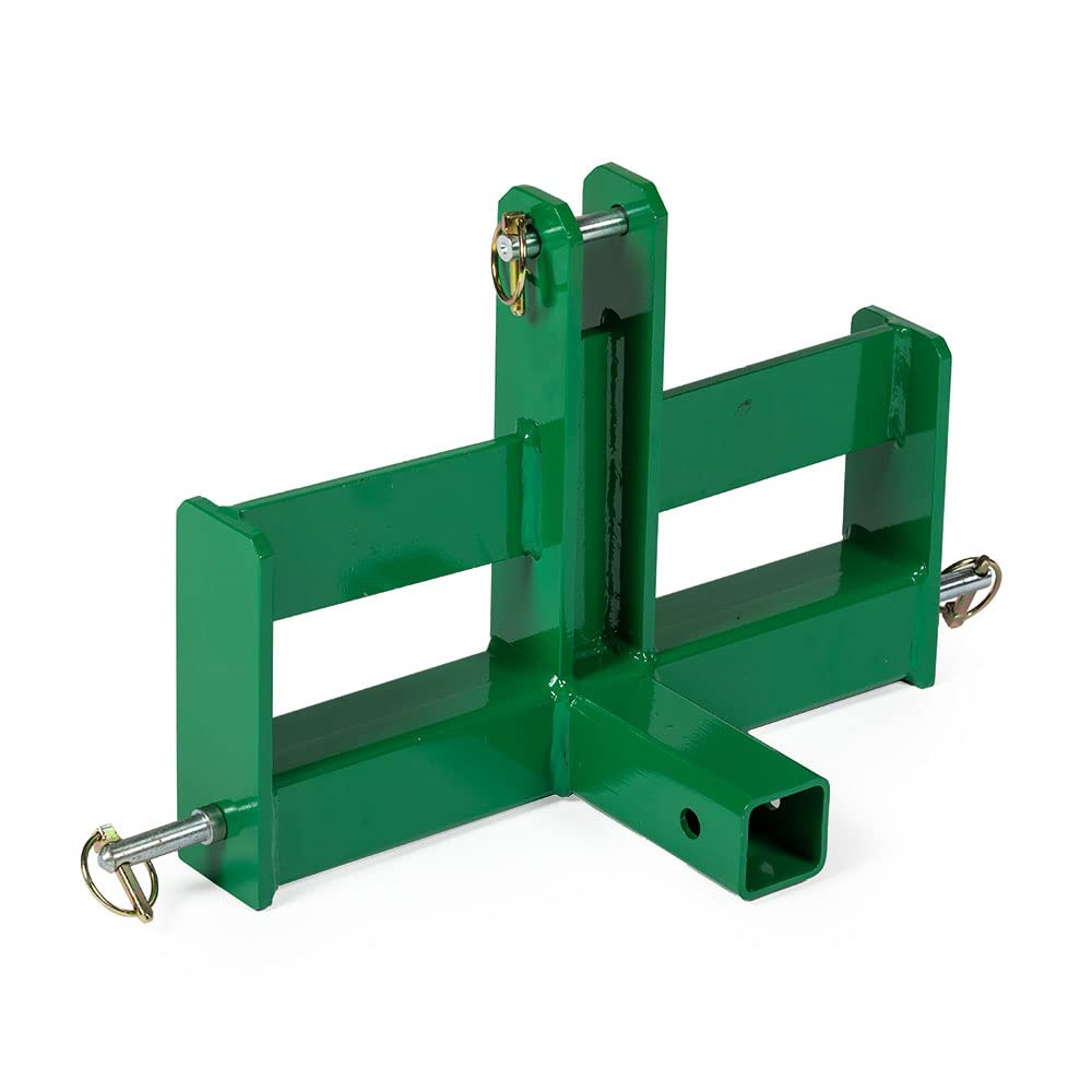 Titan Attachments 3 Point Green Hitch Receiver Tractor Drawbar with Suitcase Weight Brackets for Cat 0 Compatible, 2" Trailer Receiver Hitch, 4000 LB Towing Capacity, 2"x2" Steel Tubing