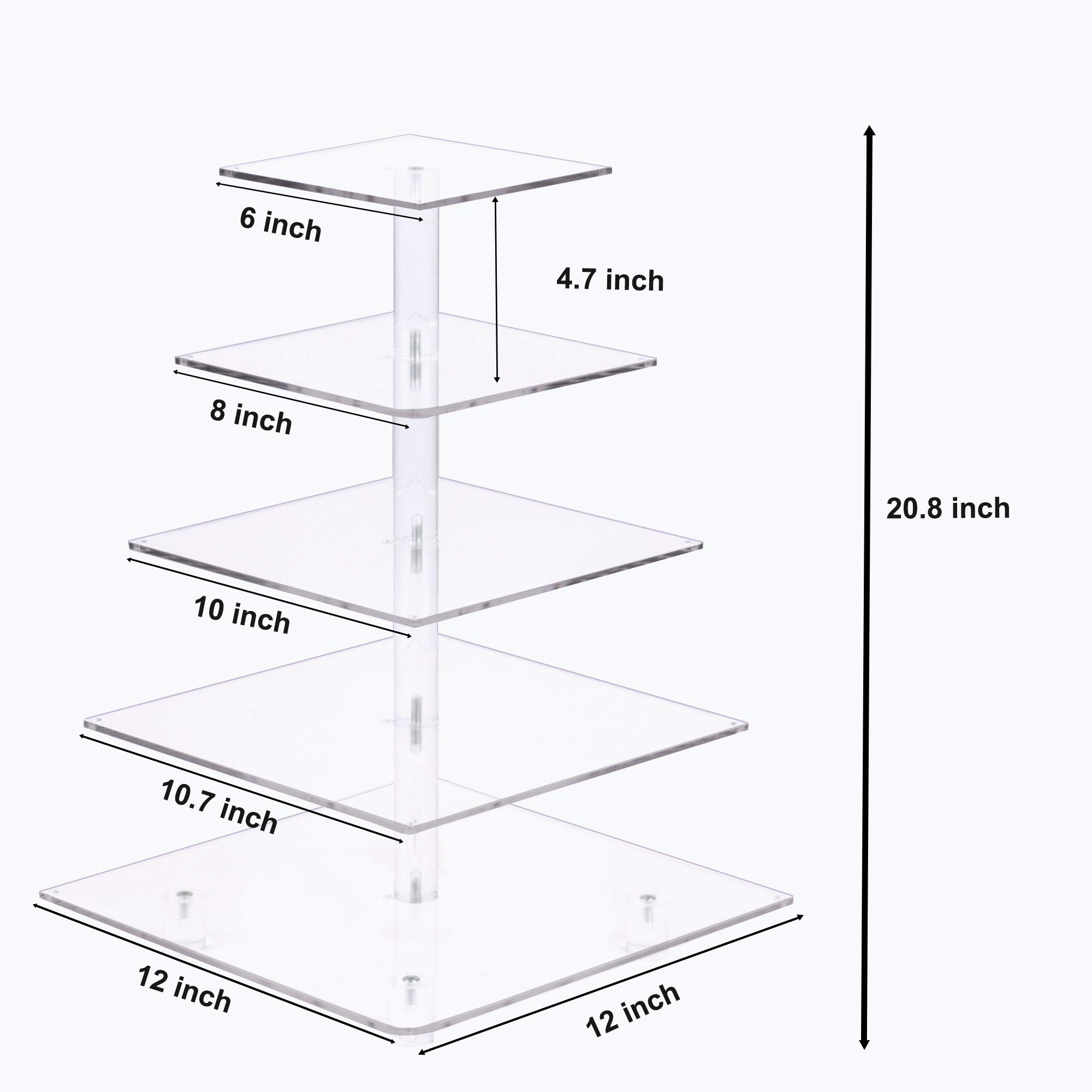YestBuy Cupcake Stand – 5 Tier Premium Cupcake Holder – Acrylic Cupcake Tower Display – Cady Bar Party Décor –Acrylic Display for Pastry + LED Light String – Ideal for Weddings, Birthday (Pink)
