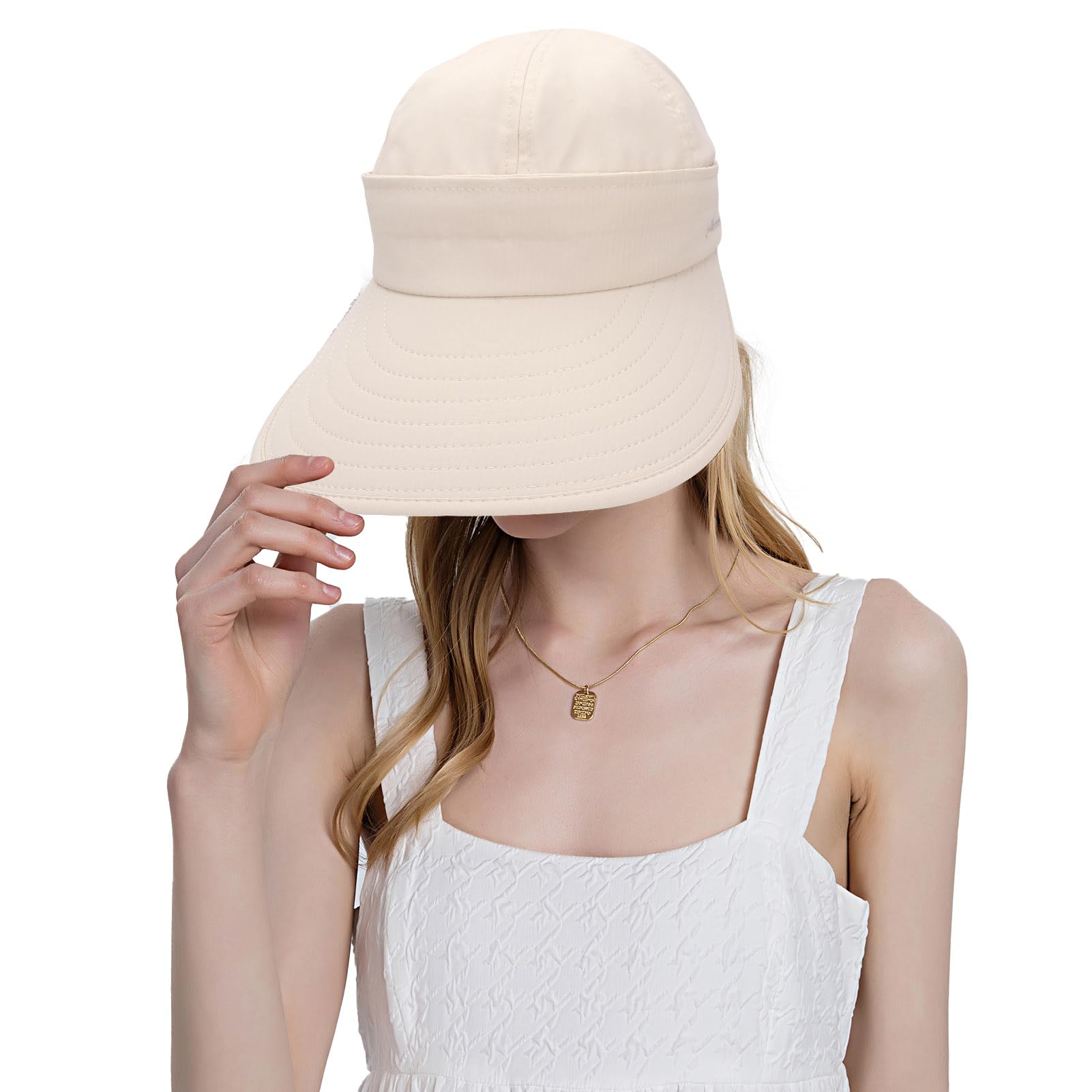 Women Sun Protection Hiking Hat,Foldable Wide Brim Visor Hats UPF 50+ with Removable Mesh Flap for Womens High Ponytail Black