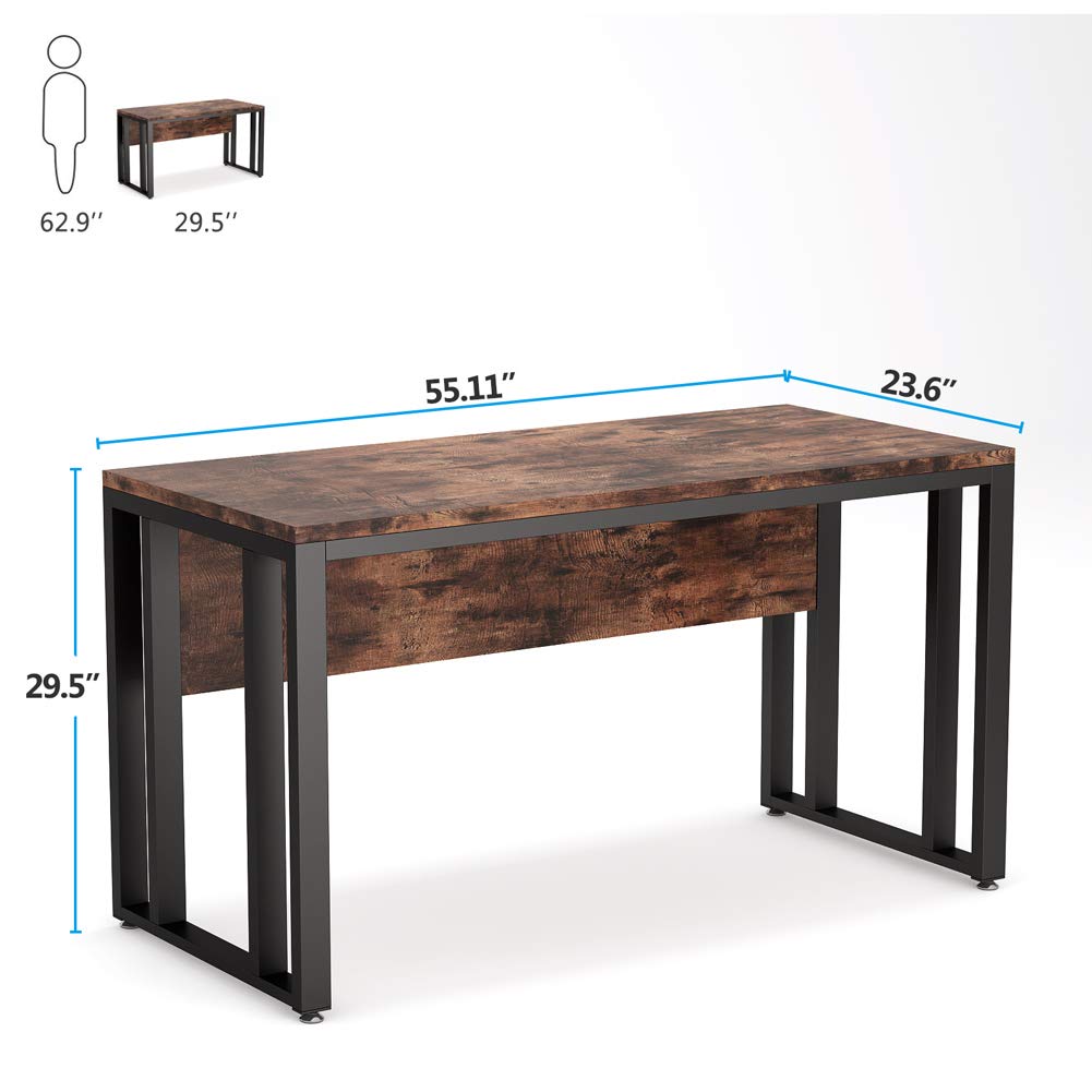 Tribesigns Computer Desk, 55 inch Vintage Large Office Desk Computer Table Study Writing Desk Workstation with Metal Frame for Home Office (Rustic Brown)