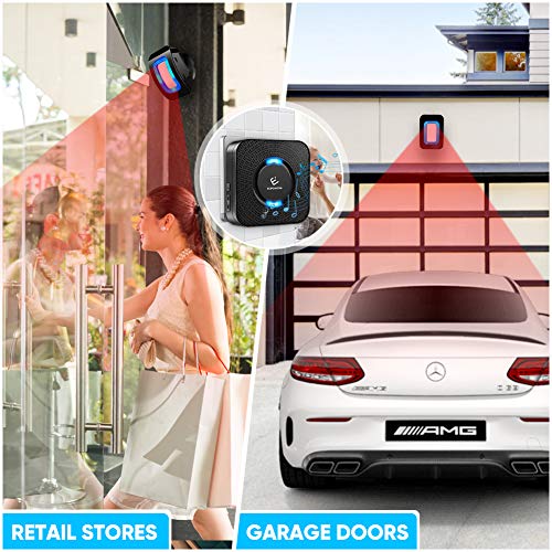 Wireless Motion Sensor Alarm, ELEPOWSTAR Motion Sensor Detect Alert, Motion Detection Doorbell with 58 Chimes/5 Level Volumes/LED Flash (1 Receiver+1 Motion Sensor)