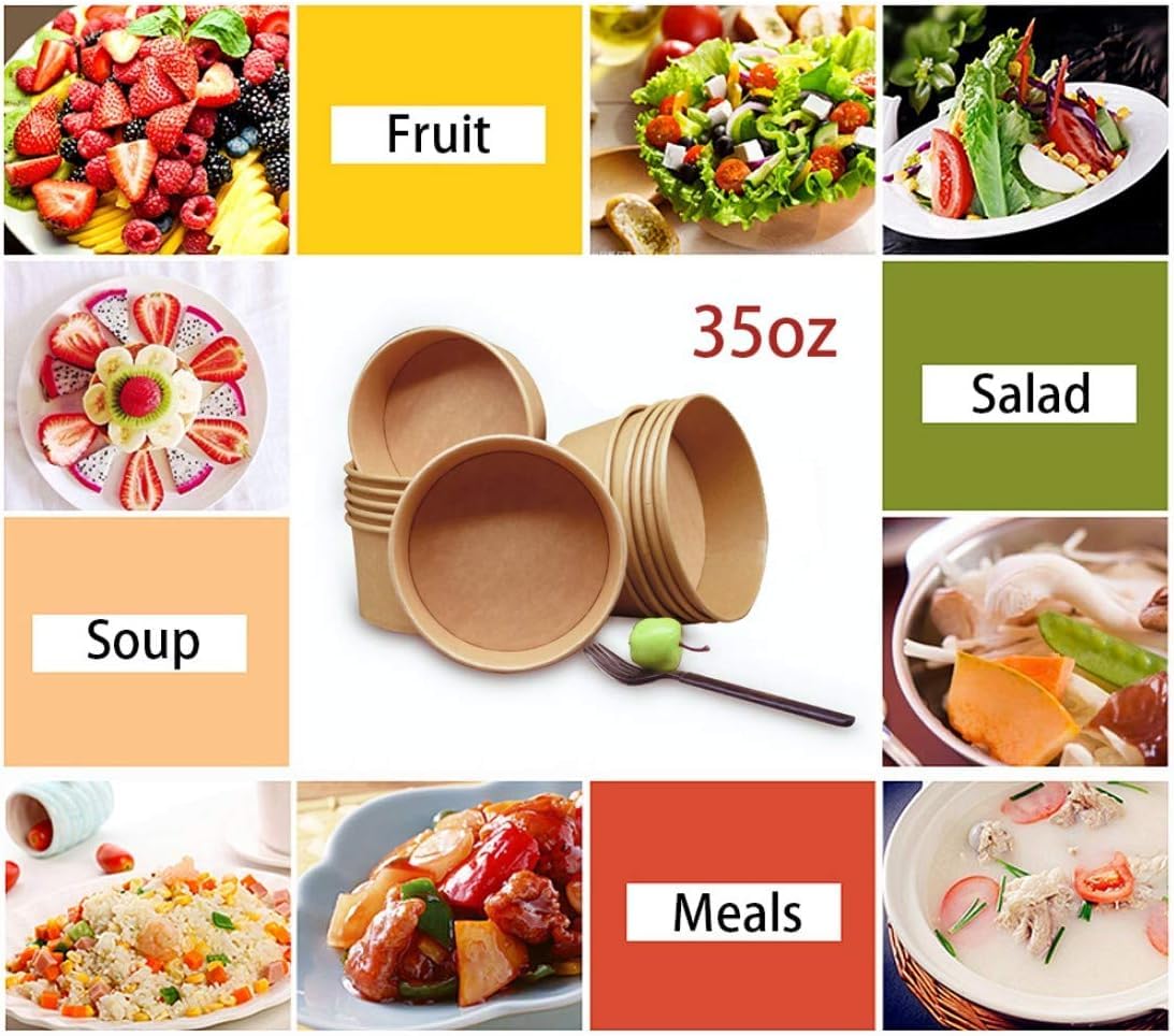 TOPtoper 35 Oz Large Paper Bowls, 70 Pack Disposable Soup Bowls Plastic Free Party Supplies for Hot/Cold Food, Soup (35 OZ)