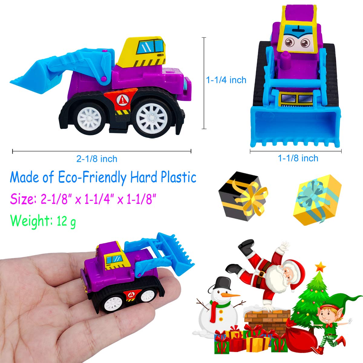 Tockrop 2" Pull Back Vehicles 12 Pack Assorted Mini Construction Truck Set - Perfect Easter Egg and Pinata Filler - Gift for Toddlers Boys Girls Kids Pull Back & Go Car Toy Play Set
