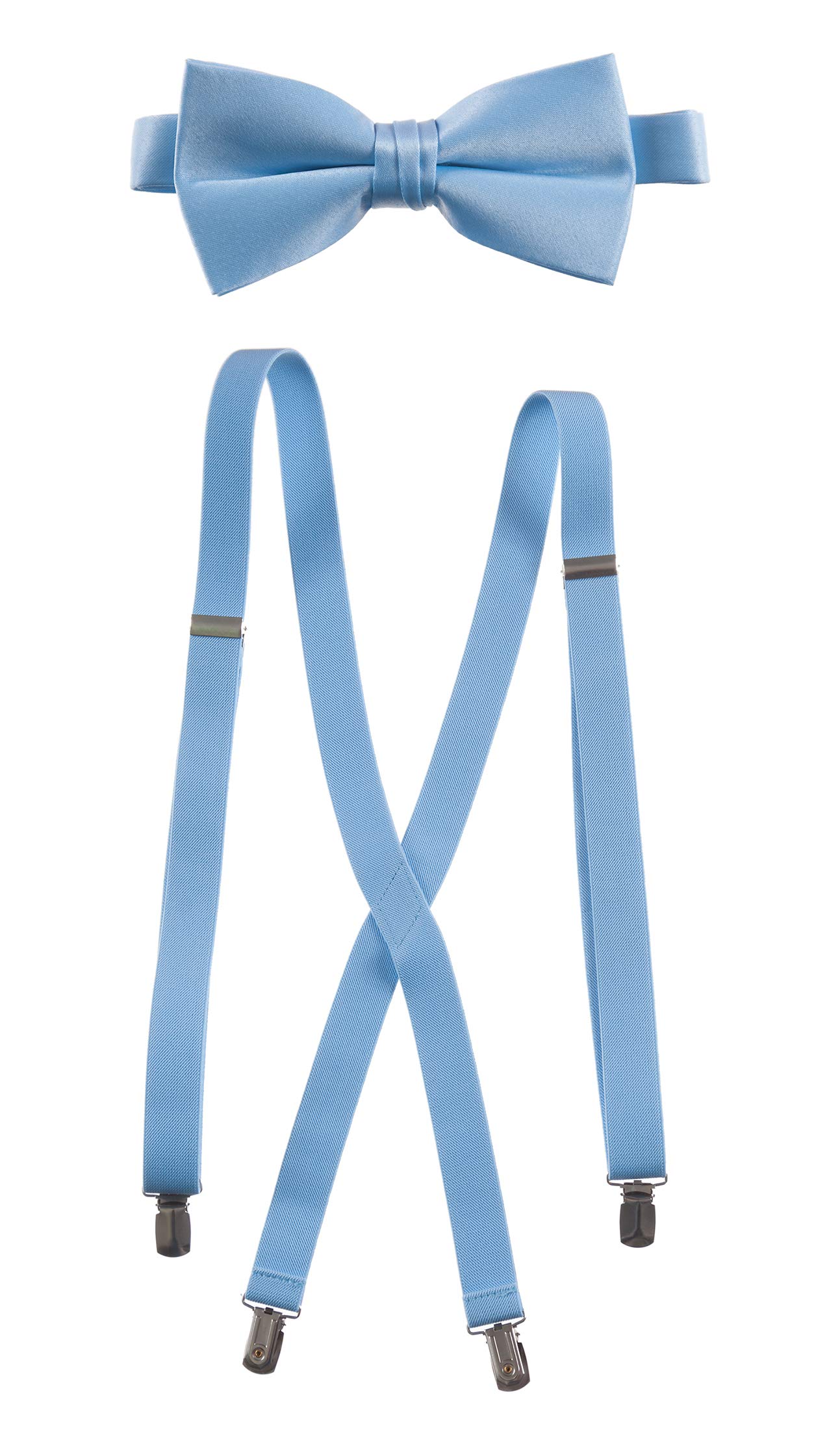 Tuxgear Mens Bow Tie and Suspender Set Combo, 48" Men's, Light Blue (48" Men's, Light Blue)