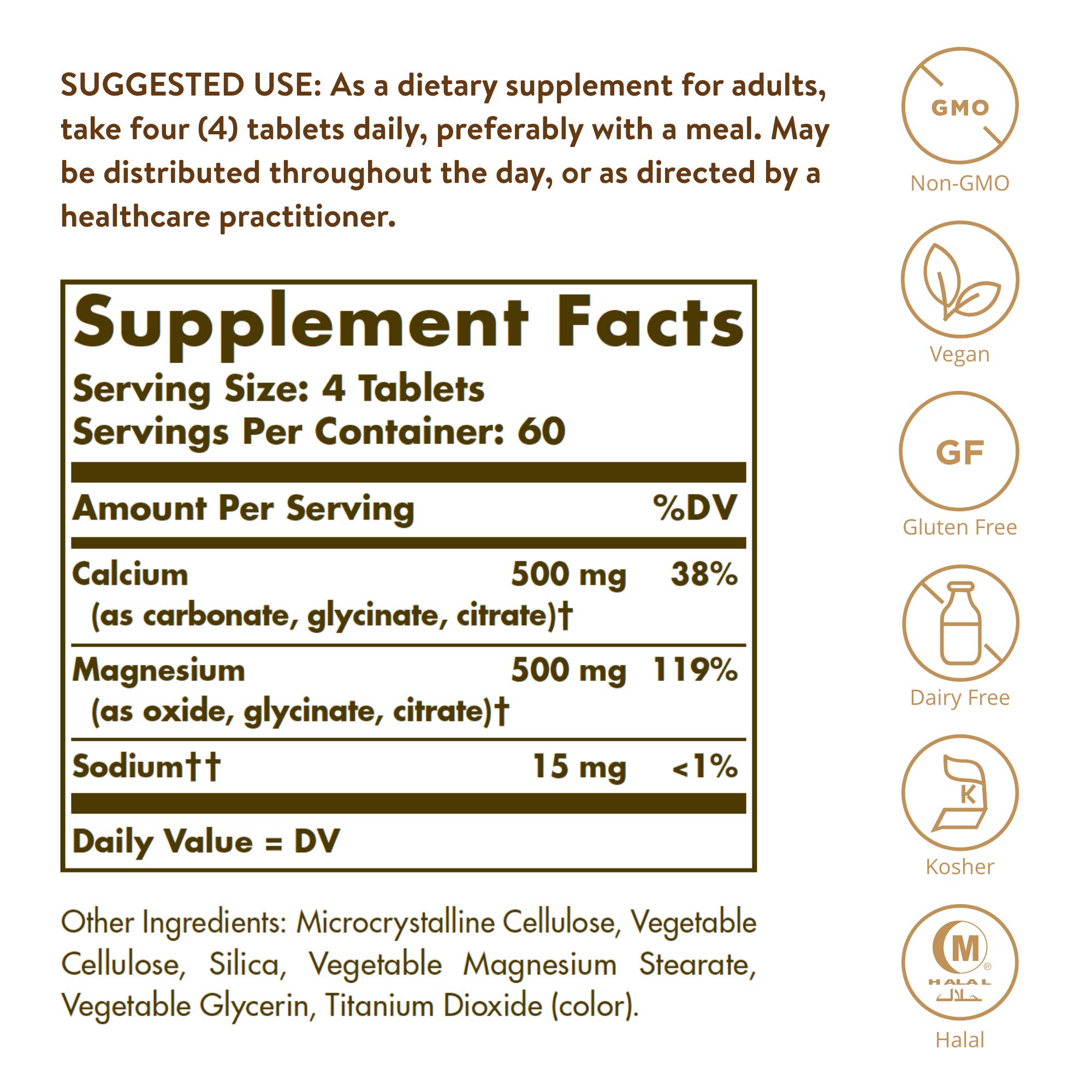 Solgar Chelated Calcium Magnesium 1:1, 240 Tablets - Promotes Healthy Bones - Supports Nerve & Muscle Function - Non-GMO, Vegan, Gluten Free, Dairy Free, Kosher, Halal - 60 Servings