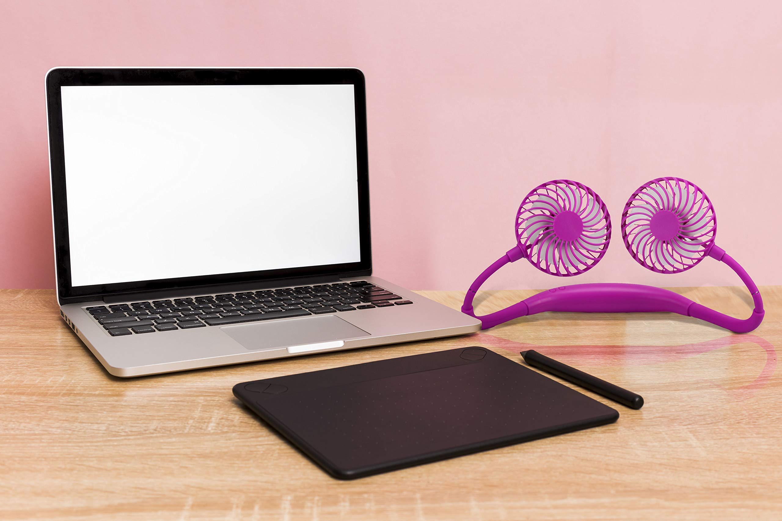 Wireless Express LED Neck Fan with Neckband - Lightweight Small Fan - Portable Mini USB Fan - Rechargeable Personal Fan (Blue)